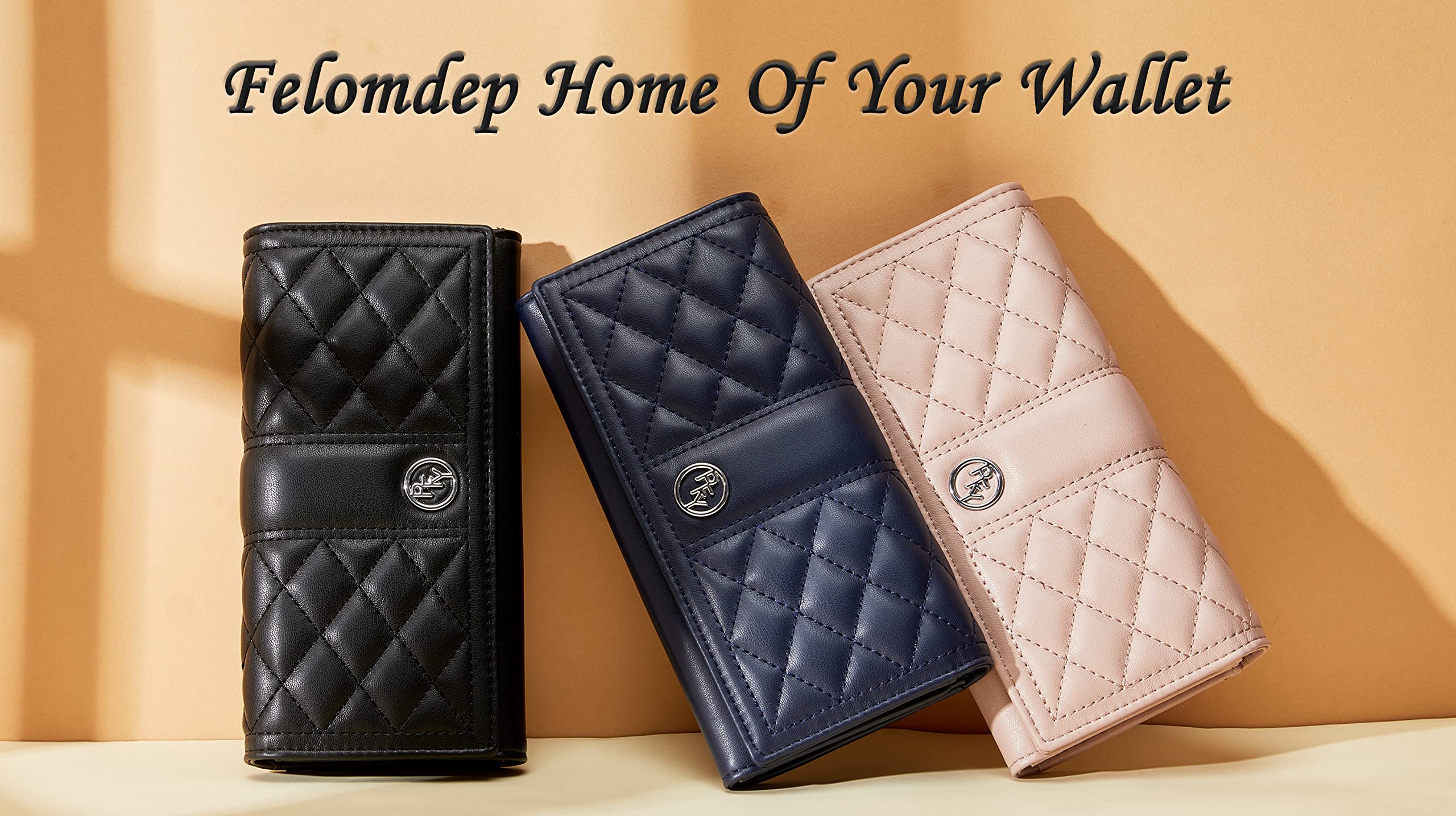 Felomdep Womens Wallet Medium Size Trifold Rfid Blocking Soft PU Leather Large Capacity Long Blue Shopping Wallet For Lady Travel Document Accessories Holder For Passport,Credit Card,Vaccine Card etc