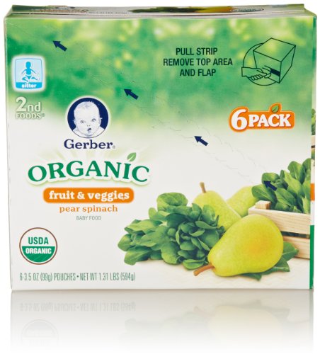 Gerber 2nd Foods Organic, Pear Spinach (6 Count, 3.5 Oz Each)
