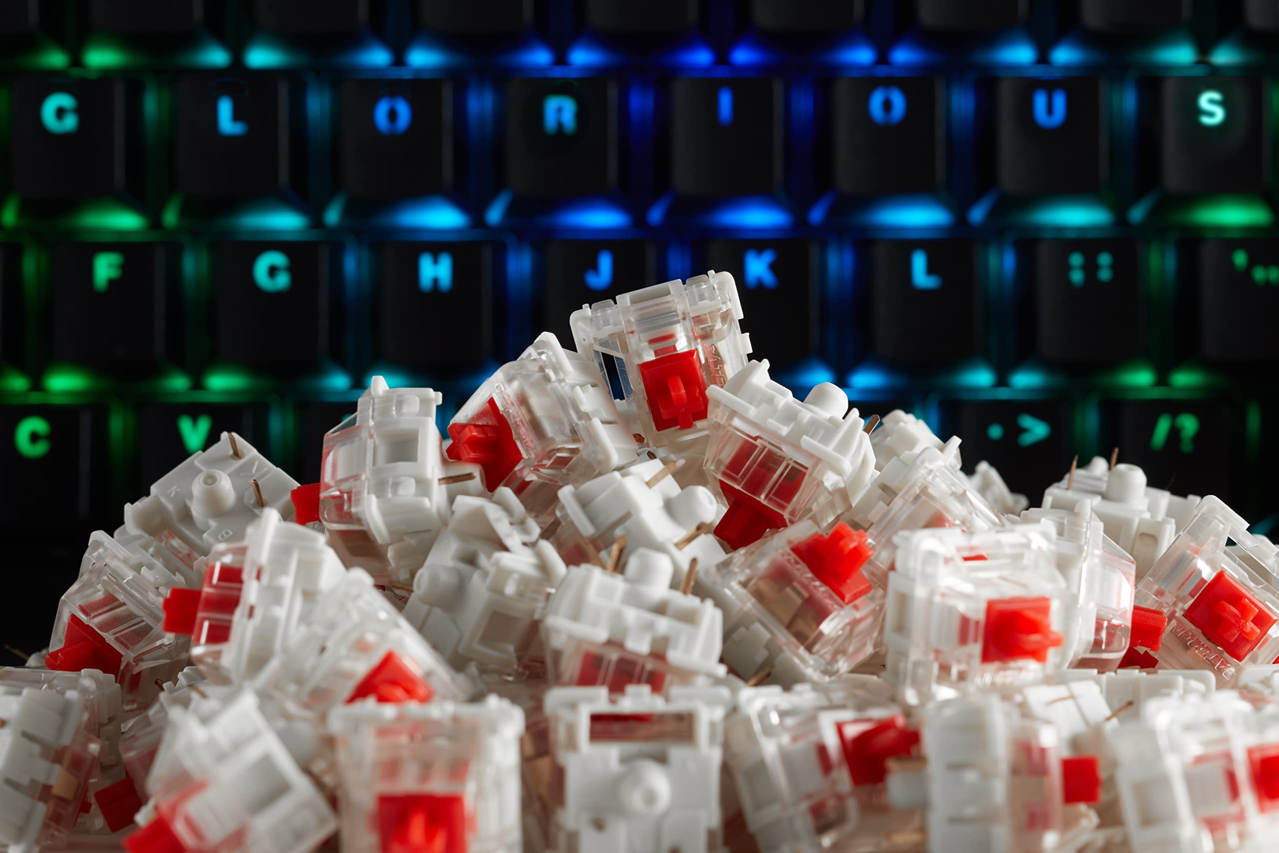 Gateron Linear Switches x Glorious 120 PCS - for Mechanical Keyboards, Gaming and Programming, 3-Pin, Transparent with Red Stem, LED-SMD Compatible