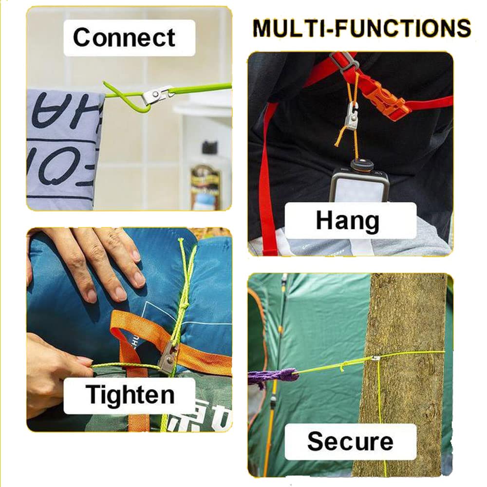 Aesackir 4 Pack Automatic Lock Hooks,Multifunctional Lock Hook with 5M Rope,Camping Tent Accessories,Tighten Rope Kit Self-Locking Rope Buckle,Suitable for Awning Outdoor Activities Tent Lock