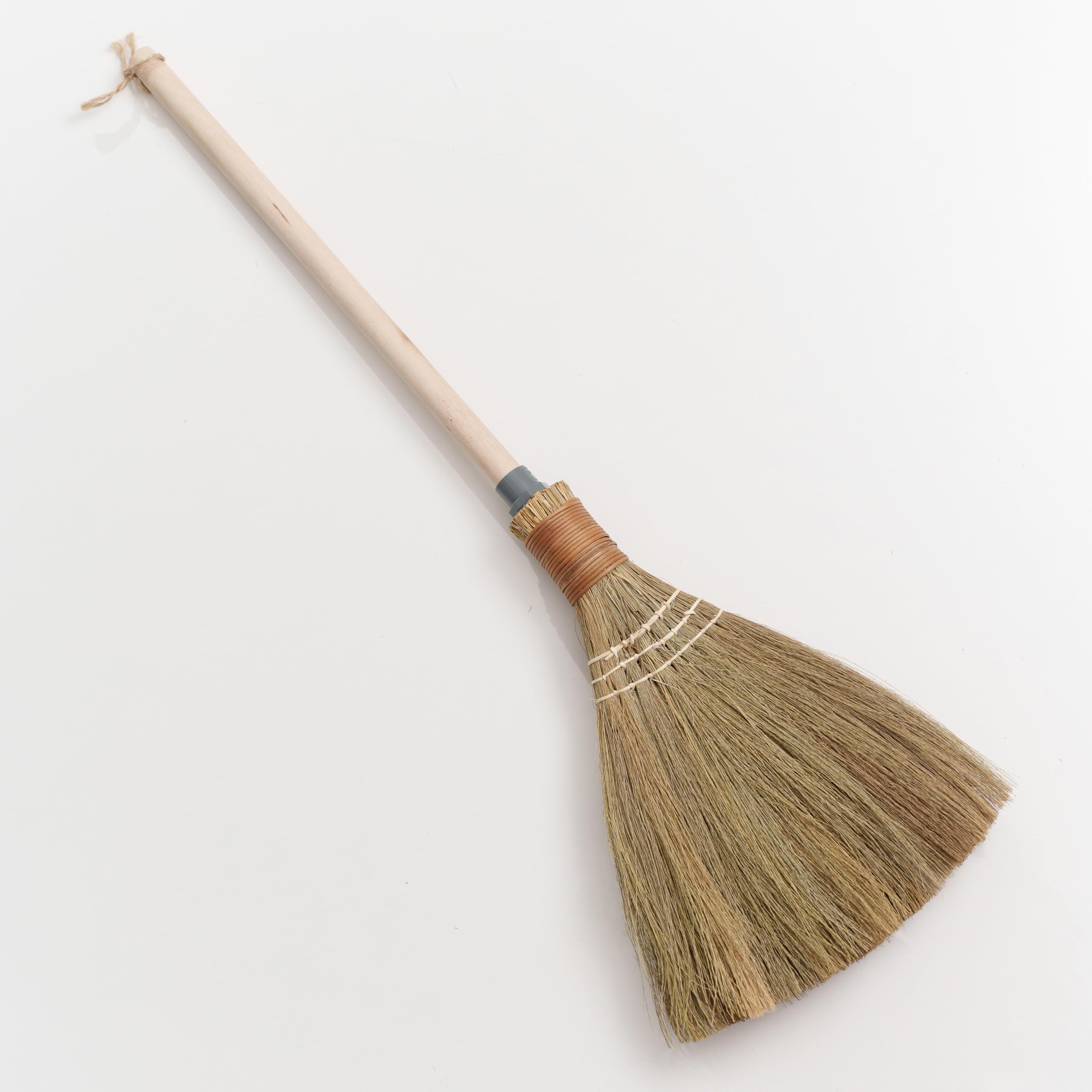 Natural Whisk Sweeping Hand Handle Broom - Vietnamese Straw Soft Broom for Cleaning Dustpan Indoor - Outdoor - Decorative Brooms - Wooden Handle - 9.84'' Width, 27.55" Length