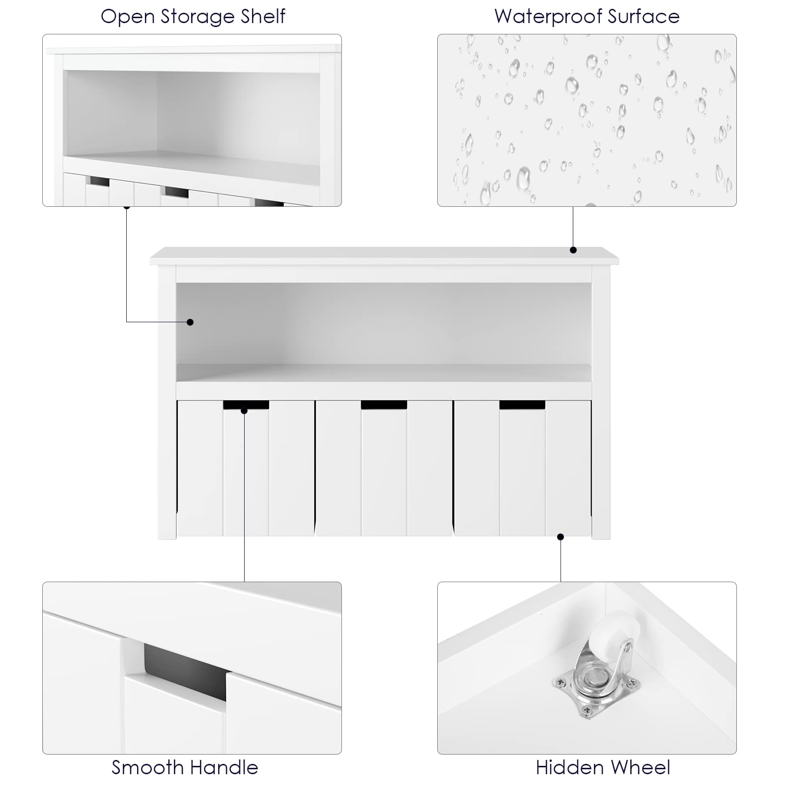 FOTOSOK Toy Storage Cabinet with 3 Movable Drawers, Floor Storage Organizer with Hidden Wheel & Large Open Bookhelf, Organizer Chest for Playroom, White