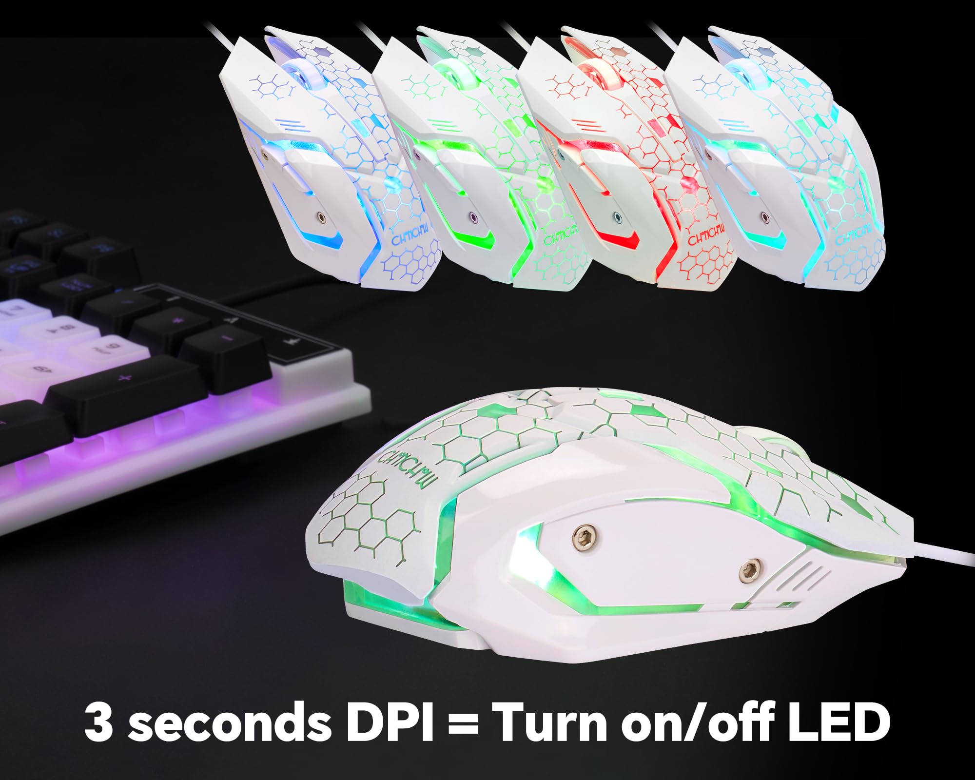 CHONCHOW Gaming Keyboard Mouse Combo Rainbow LED Backlit Ambient Light Illuminated Character Wired USB Keyboard Mice Compatible with Windows XP/7/10 iMac MacBook PS4 PS5 Xbox one(White and Black)