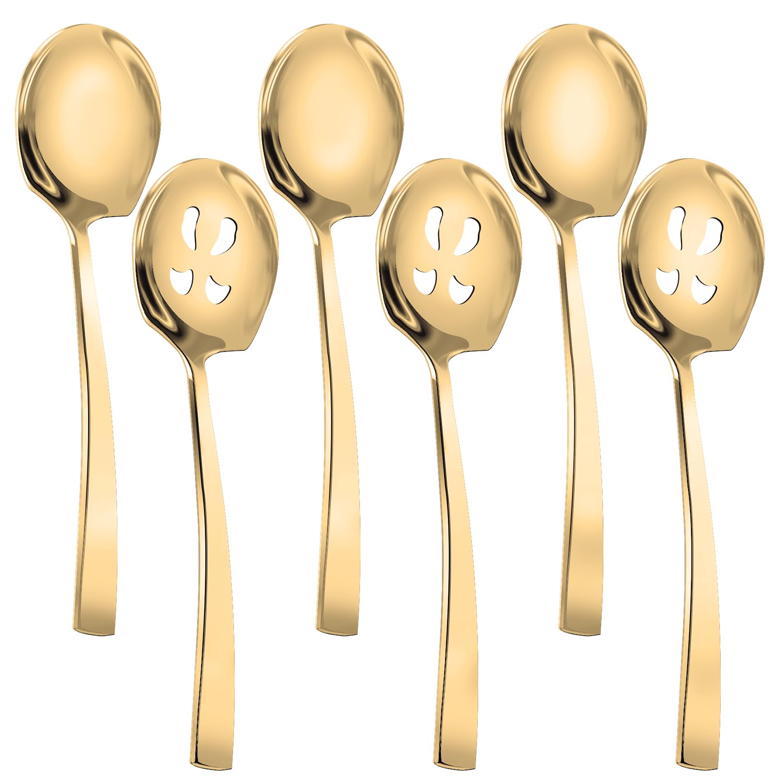 HANSGO Serving Spoons Set, 3 Serving Spoons and 3 Slotted Spoons, 9 Inch Stainless Steel Serving Utensils Set for Buffet Banquet Kitchen, Gold