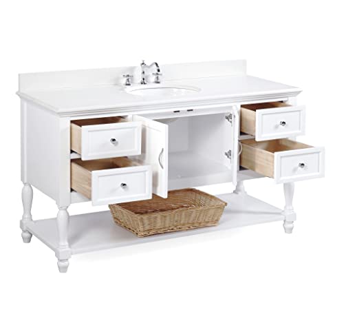 Kitchen Bath Collection Beverly 60-inch Single Bathroom Vanity (White/Quartz): Includes White Cabinet with Stunning Quartz Countertop and White Ceramic Sink