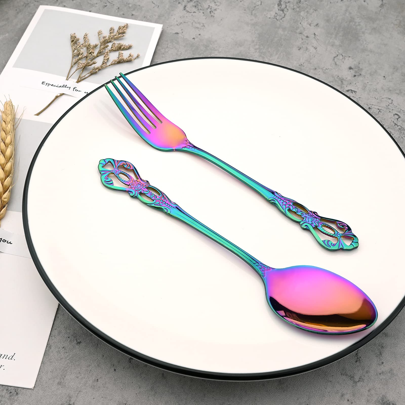 Jankng 6pcs Basic Rainbow Fork, Royal Stainless Steel Dinner Fork With Royal Handle, Metal Forks Set For Eating Salad Fish, Mirror Finish