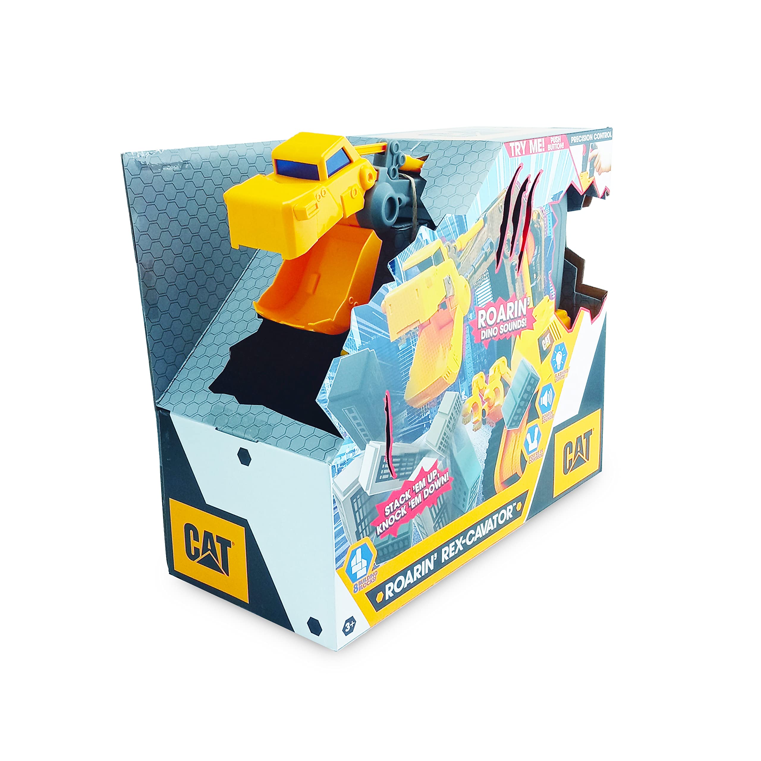 CAT Construction Toys Funrise Light & Sound Roaring Rex-Cavator Battery Operated Toy Excavator, Ages 3+
