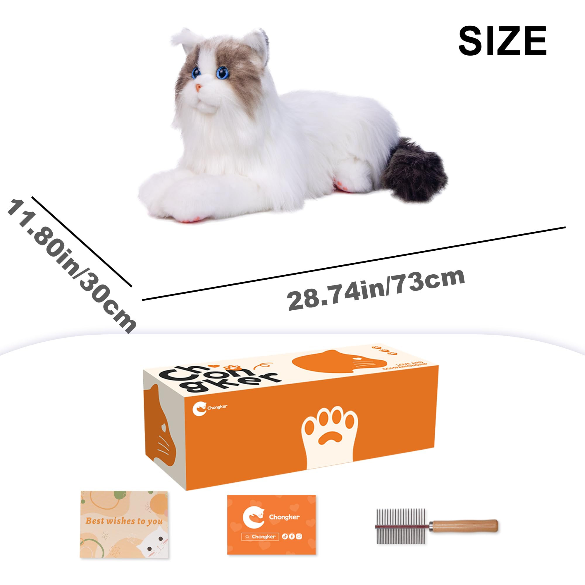 Chongker Weighted Stuffed Animals,Handmade Realistic Cat Plush Toy 3.3LBS,Lifelike Real Cat Size Companion Pet, Ragdoll Cat