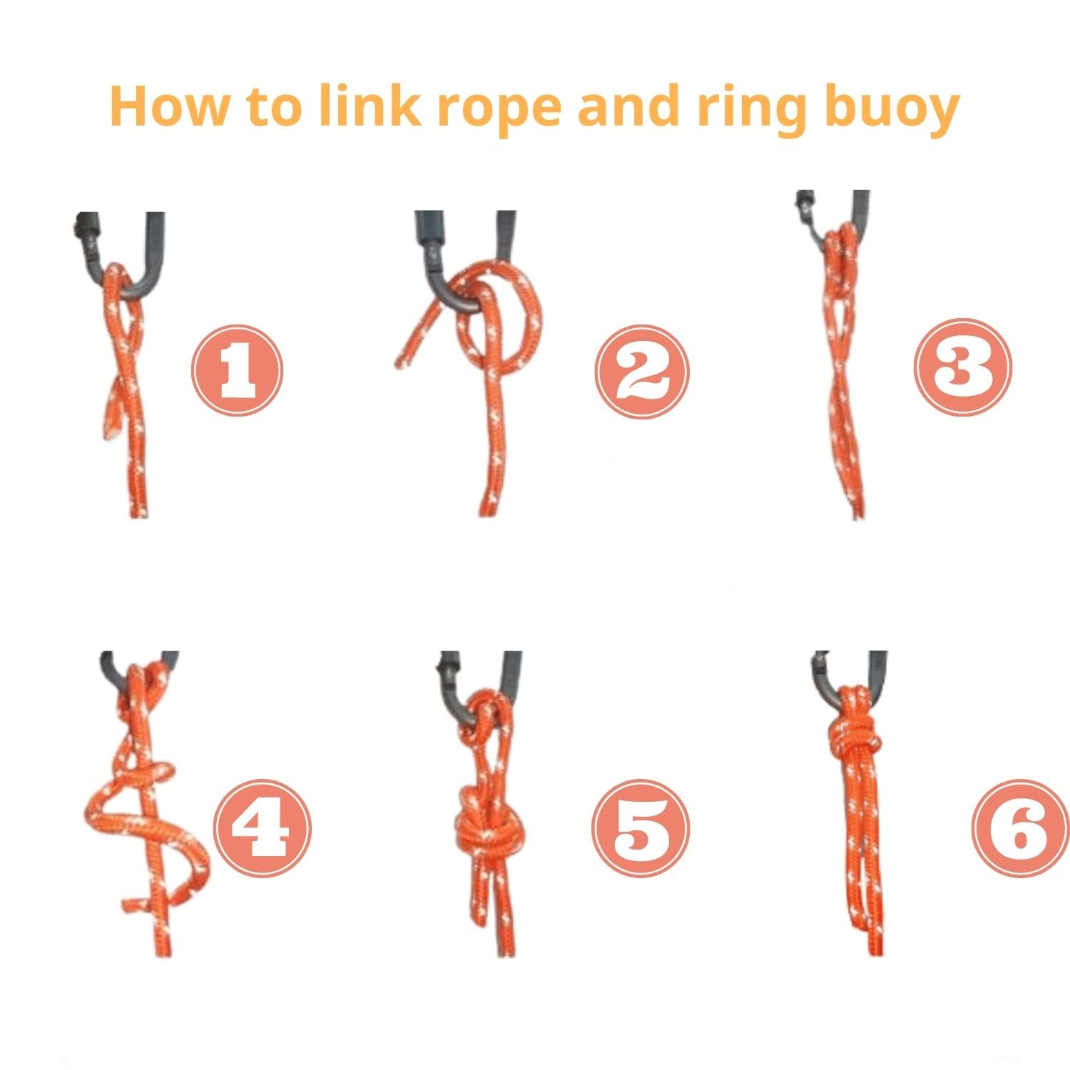 AITREASURE Orange Floating Rope Polypropylene Throw Rope with A Carabiner Clips 32.8ft / 6 mm Throwable Flotation Device Water Rescue Safety Equipment for Boating Camping Hiking