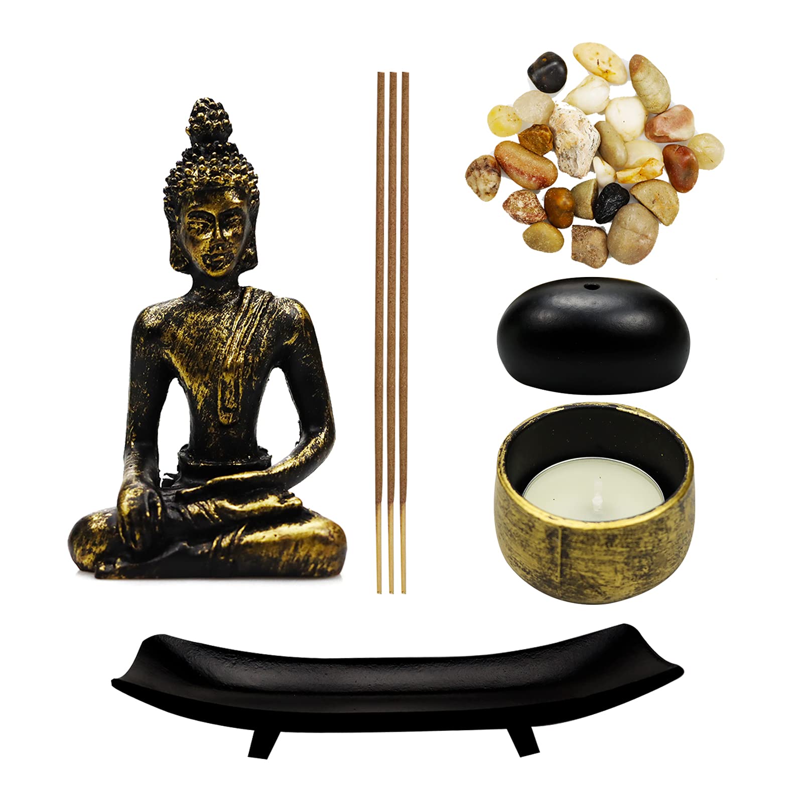 Chris.W Buddha Resin Incense Burner Holder, Zen Garden Tea Light Candle Holder, Buddha Statue Ornament for Home Office Yoga Room Decoration