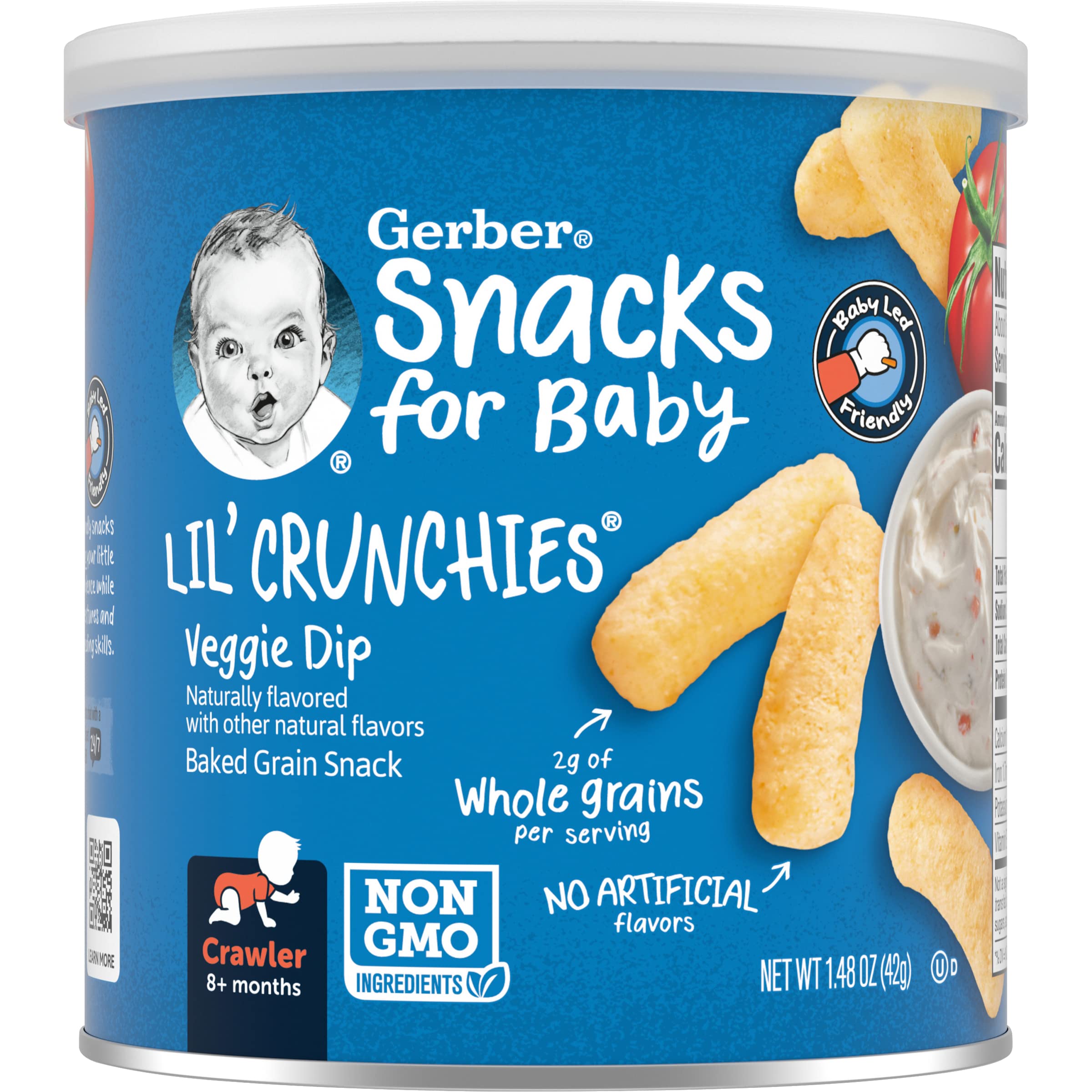 Gerber Snacks for Baby Lil’ Crunchies Baked Grain Snack (Mild Cheddar, Veggie Dip, Pack of 6)