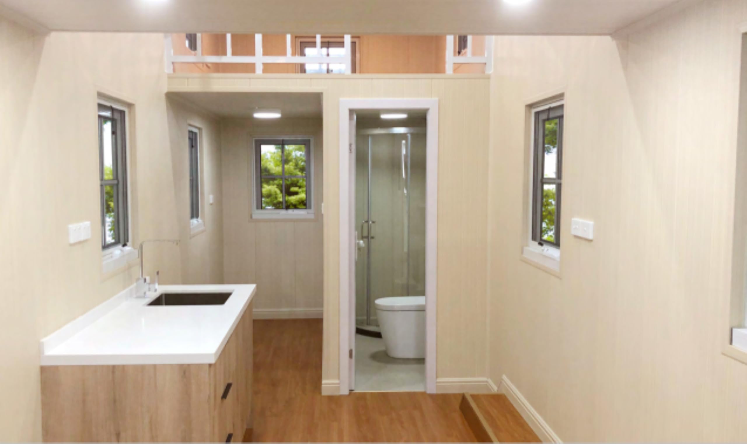 Aluminum Tiny Movable Prefabricated Insulated House with 1 Bathroom, 1-3 bedrooms & 1 Kitchen- Tiny loft House, Mini Caravan,Travel Camper Trailer for Family (Modern, 3, Bedroom)