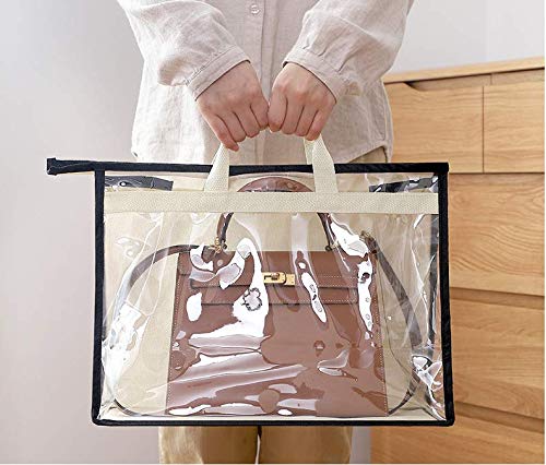 Chris.W Set of 3 Dustproof Handbags Storage Bag Closet Space Saving Organizer PVC Transparent Purse Cover Holder with Zipper and Handle, Large/Medium/Small (Beige)