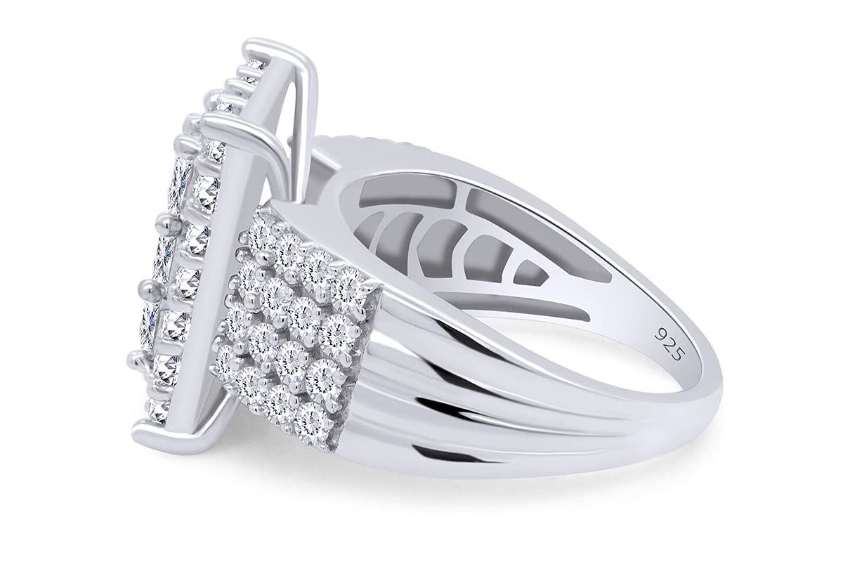 AFFY 5CTW Princess Cut And Round Simulated Diamond Cluster Engagement Ring In 14k White Gold Plated 925 Sterling Silver Jewelry Gift For Her Size-10