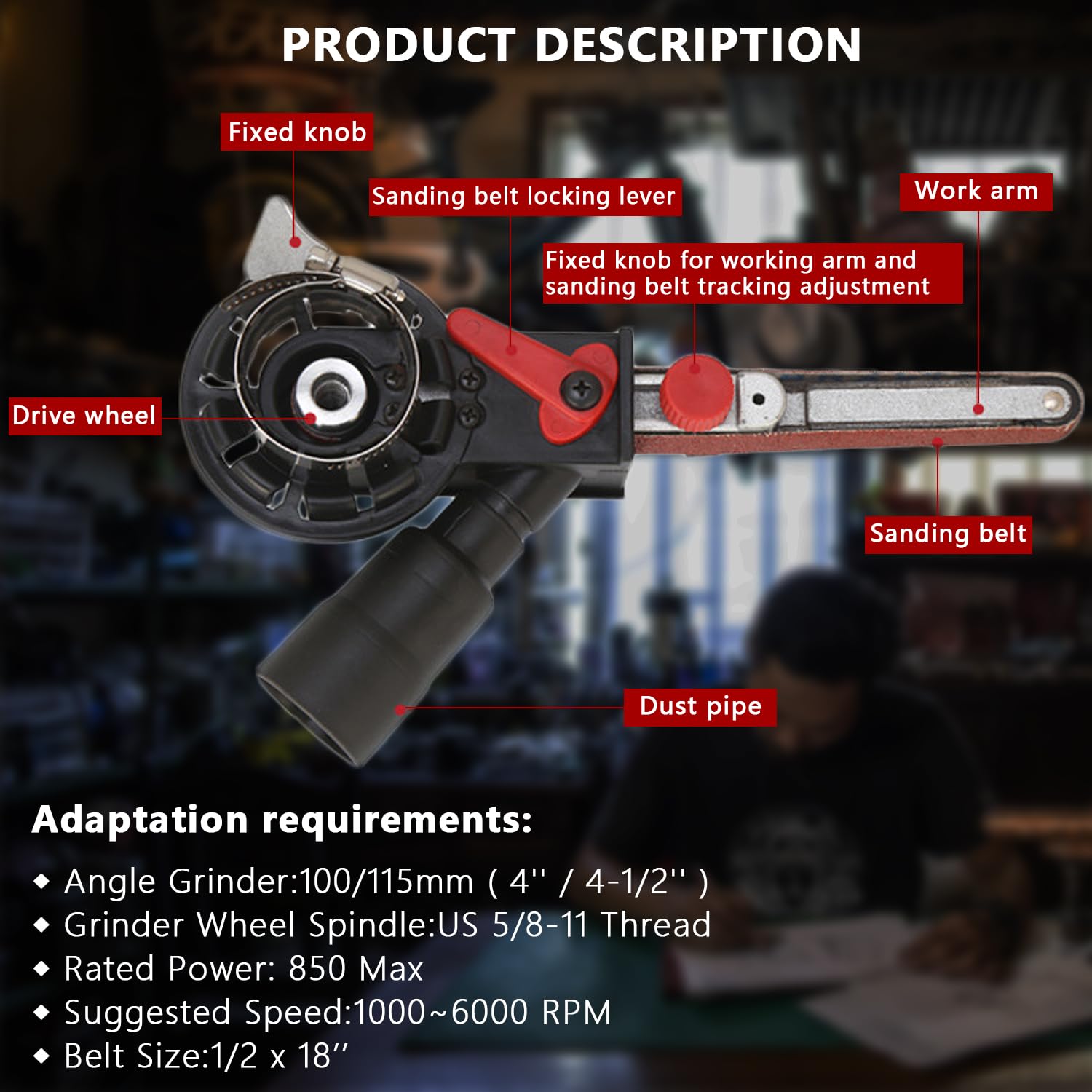 Belt Sander attachments for Angle Grinder, Corner Detailing File Sander adapter, US 5/8-11 Thread, Professional Tools for Welding Points Grinding, Woodworking and Metal Rust Removal (1/2x18 in belts)