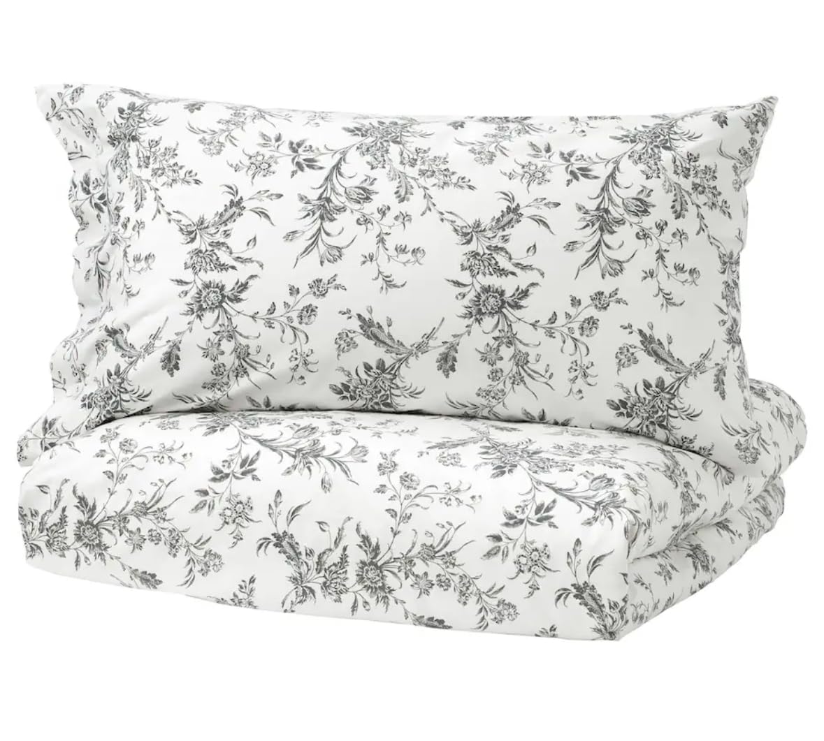 ALVINE KVIST Duvet Cover and Pillowcase, Cotton, Floral, White and Gray, King