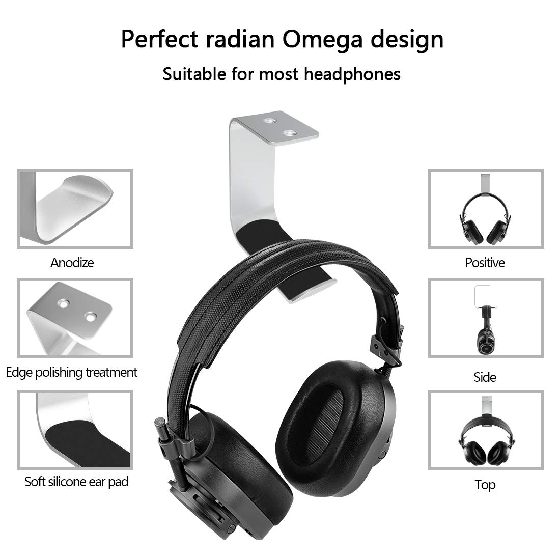 Geekria Under-Desk Headphone Stand Mount Holder/Headsets Hanger/Gaming Headset Headphone Hook/Universal Stand for All Headphones Size (2 Pcs/C/Silver)