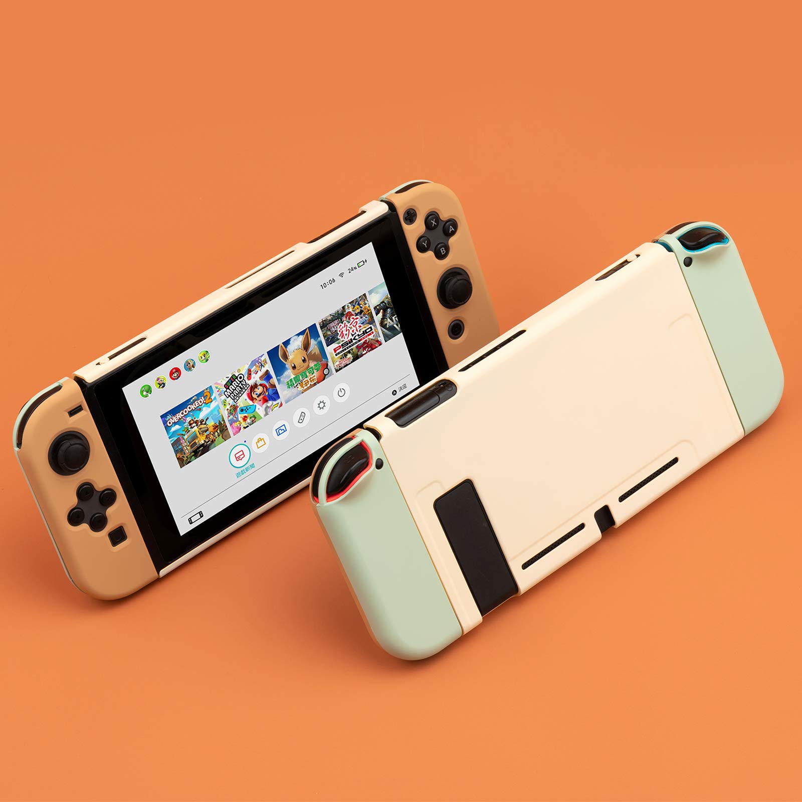 GeekShare Protective Case Slim Cover Case for Switch - Shock-Absorption and Anti-Scratch (Brown & Green)