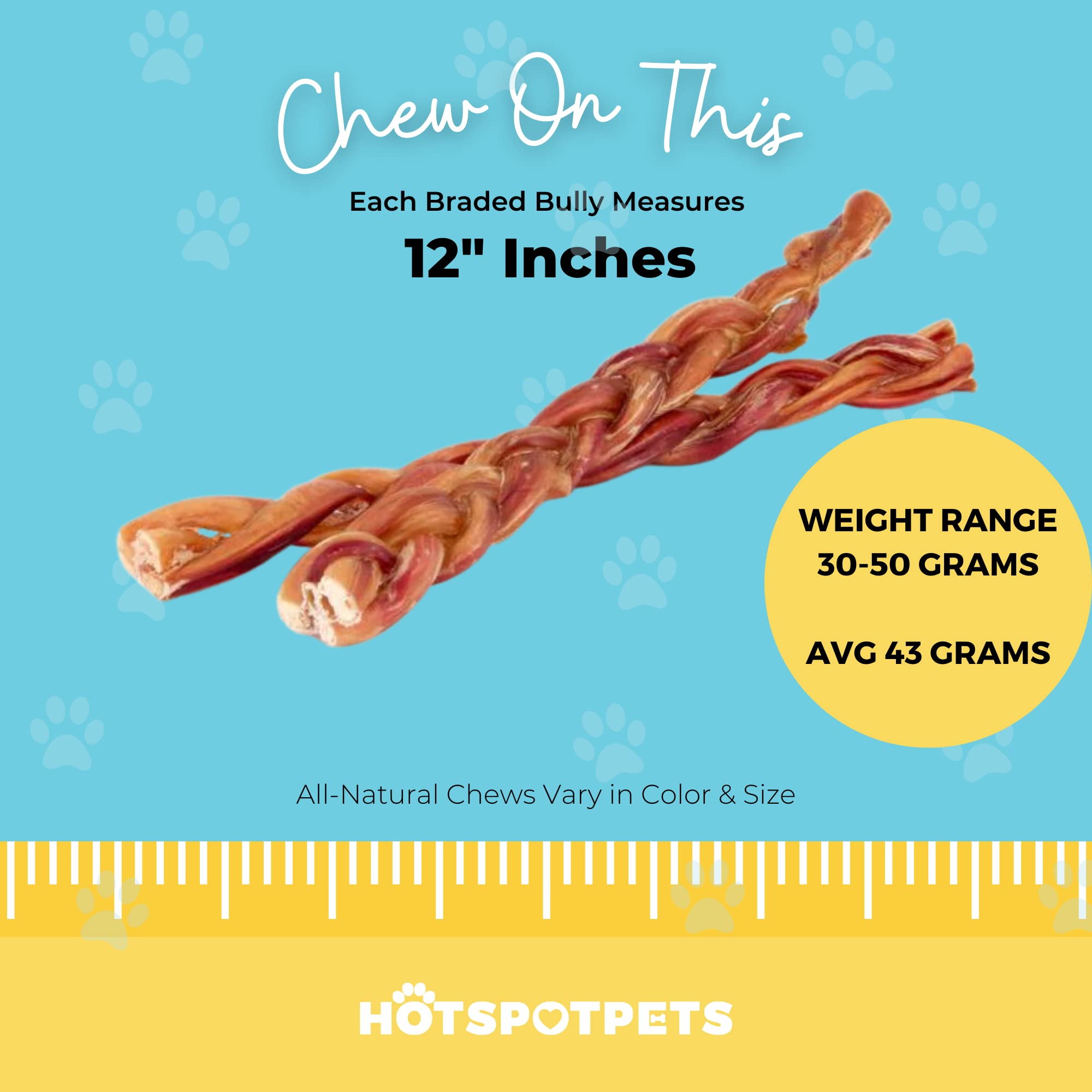 hotspot pets Braided Bully Sticks for Dogs -(12 Inch -10 Pack) All Natural Long Lasting Twisted Beef Pizzle Dog Chew Treats - Grain Free Fully Digestible Rawhide Alternative - 12 Inch Stix