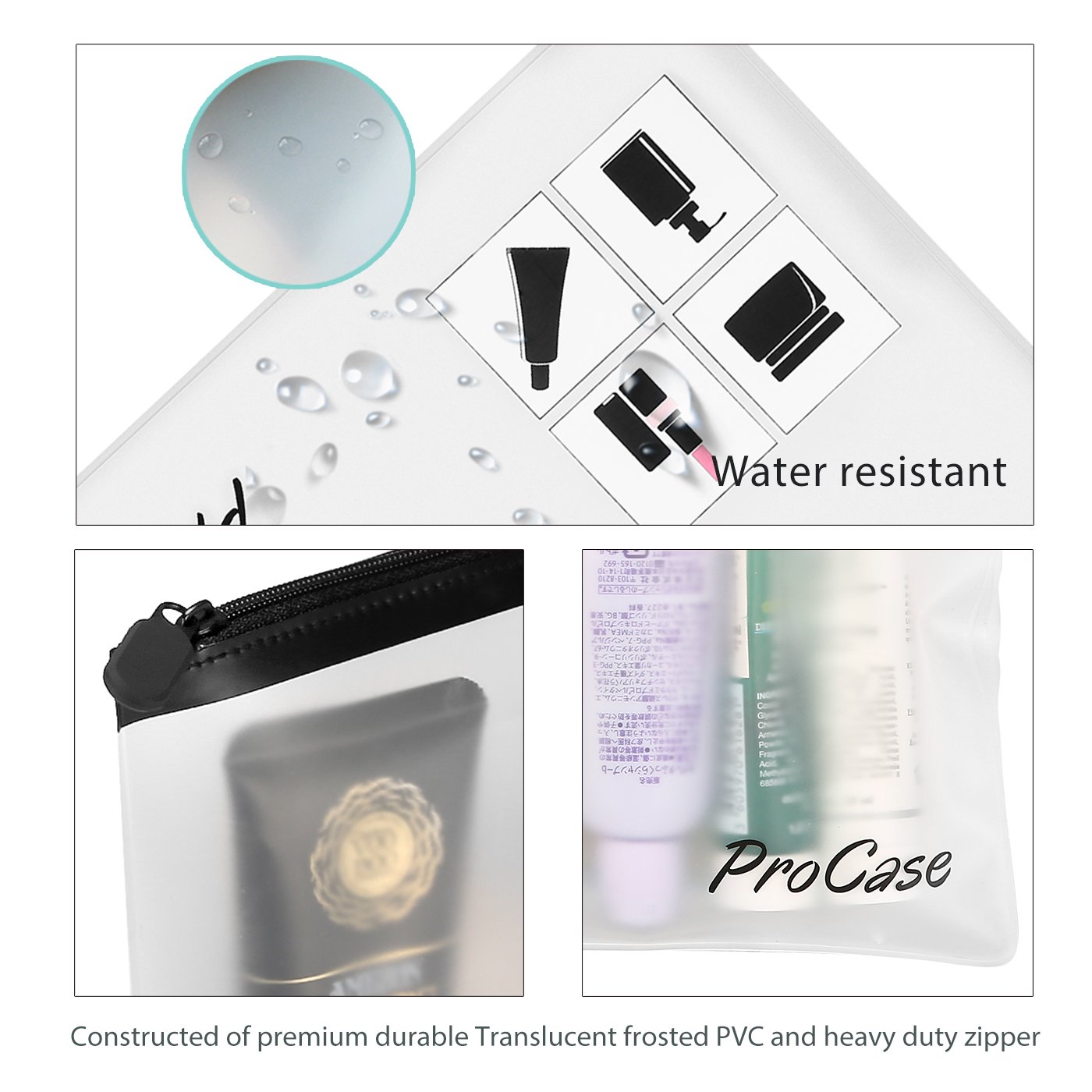ProCase TSA Approved Fly Travel Toiletry Bag Makeup Pouch, Durable Quart-Size Carry-On Clear Small Handy Bag with Zipper for Liquids Bottles Tubes Cosmetics Container (2-Pack)