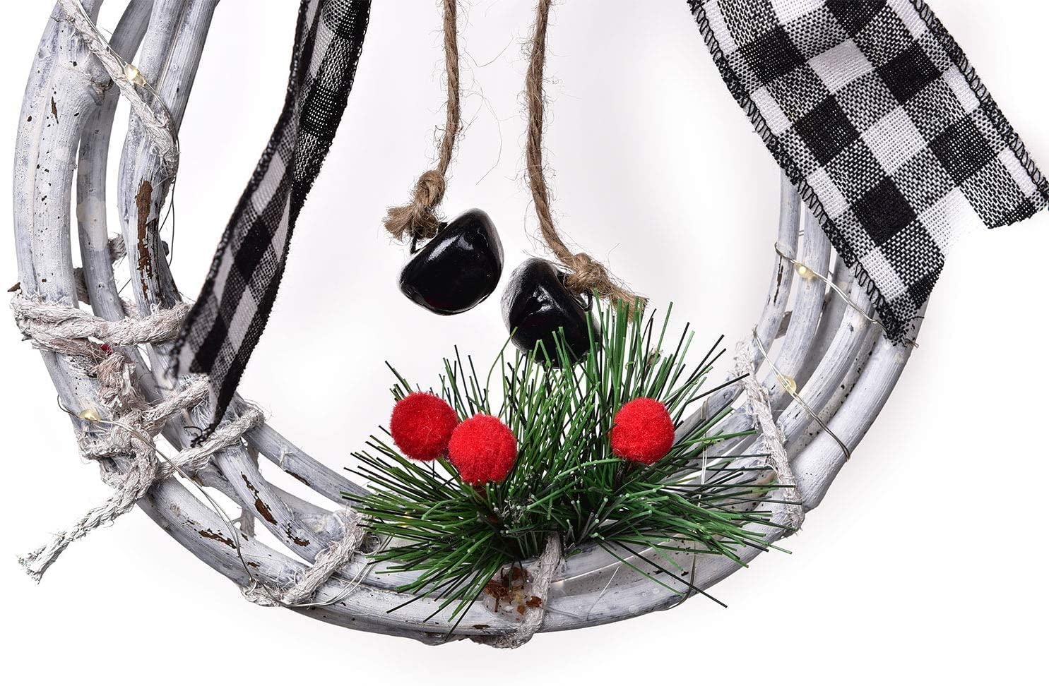 DearHouse Lighted Christmas Wreath Decoration, 16 x 8 Inch Grapevine Wreath with Hat and Bow Snowman Shape Wreath for Front Door Home Garden Wall Decor