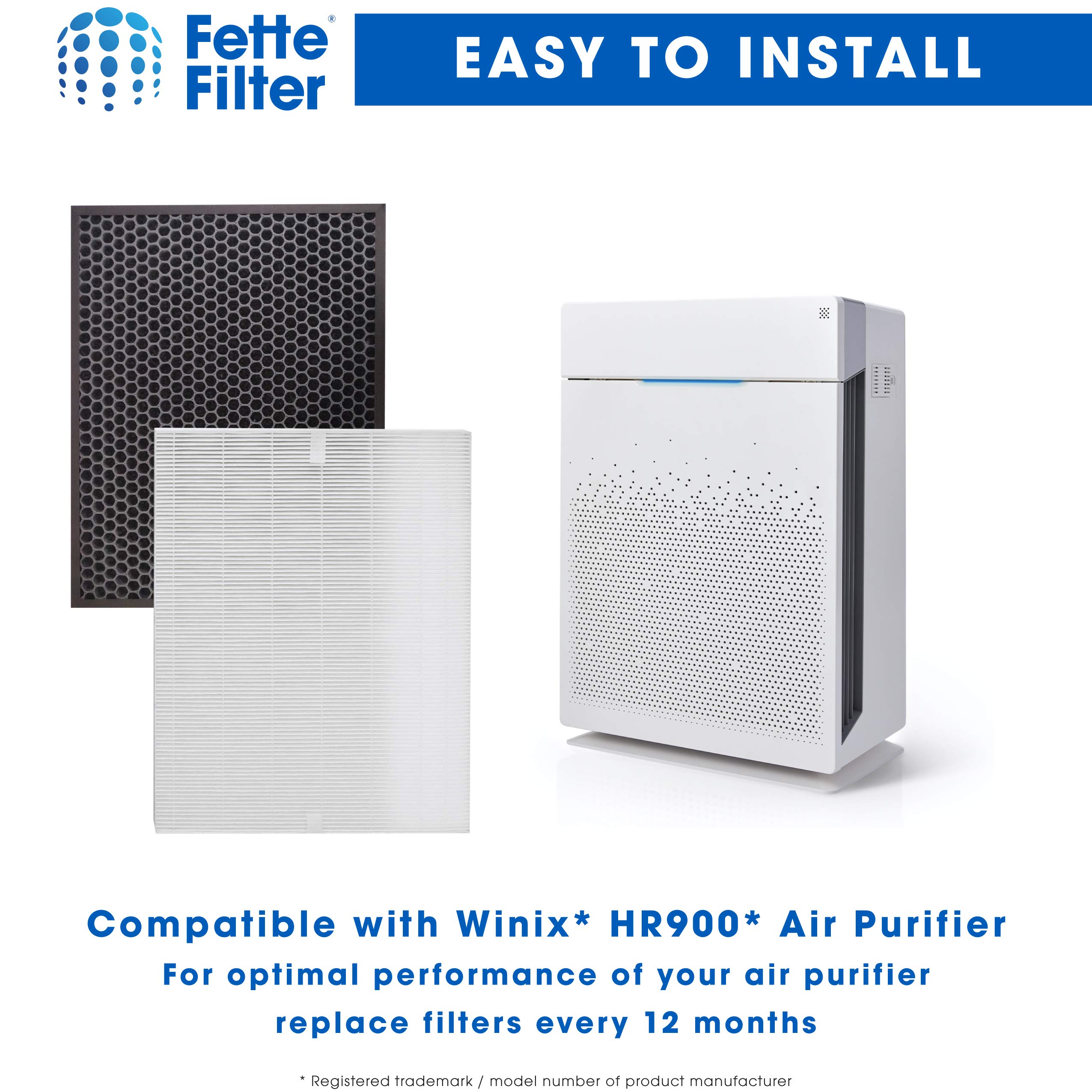Fette Filter - HR900 Premium H13 True Hepa Filter Set Compatible with Winix Filter T for HR900 Ultimate Pet Air Purifier Part number 1712-0093-00 (Pack of 2)
