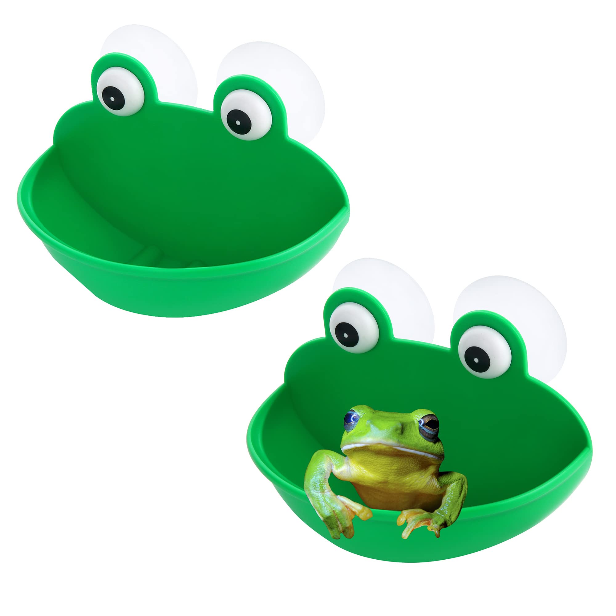 Pensino Frog Habitat Frog Dish Holder with Suction Cup, Frog Terrarium Cute Fish Tank Decoration for Tree Frog Toad Tadpole Small Aquatic Animal(2PC)