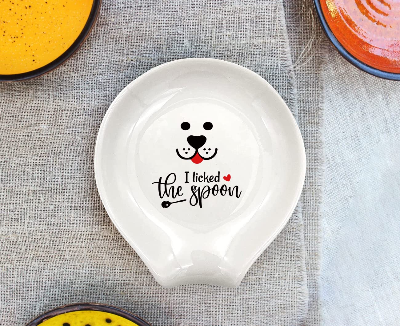 WHING Funny White Ceramic Coffee Tea Spoon Rest, I licked the spoon - Coffee Holder Coffee Station Decor Accessories Gift for Coffee Lovers Friends, 3.8×3.4×0.2