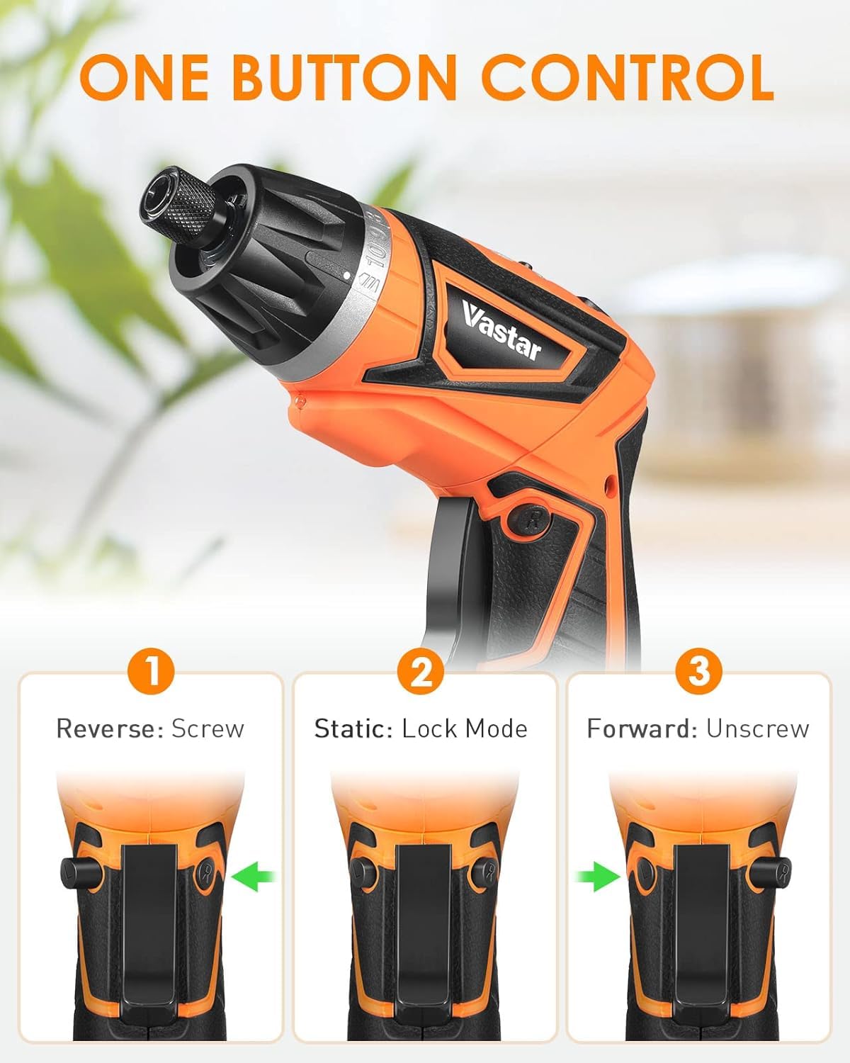 Vastar 7.2V Cordless Screwdriver, Electric Power Screwdriver Set With Rechargeable Battery & Pivoting Handle, 320RPM/10+1 Torque Small Automatic Screw driver Kit with 47Pcs Bits/LED Front Light