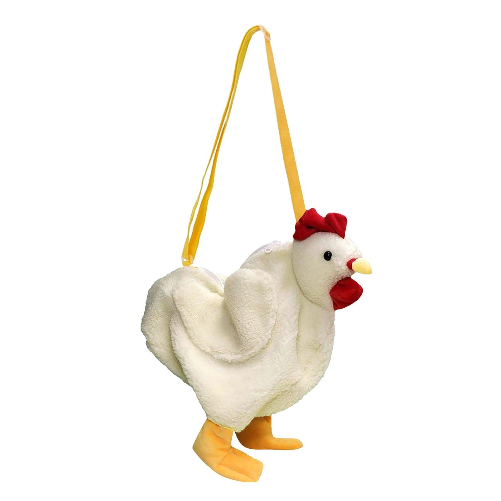 HENAA Cute Plush Crossbody Chicken Bag,Girls Women Funny Shoulder Cell Phone Wallet,Cute Cartoon Plush Purse Handbag Crossbody Shoulder Bag, White