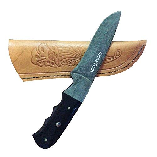 AishaTech Eagle Glacier Hunting Knives Damascus Steel Blade Horn Handle