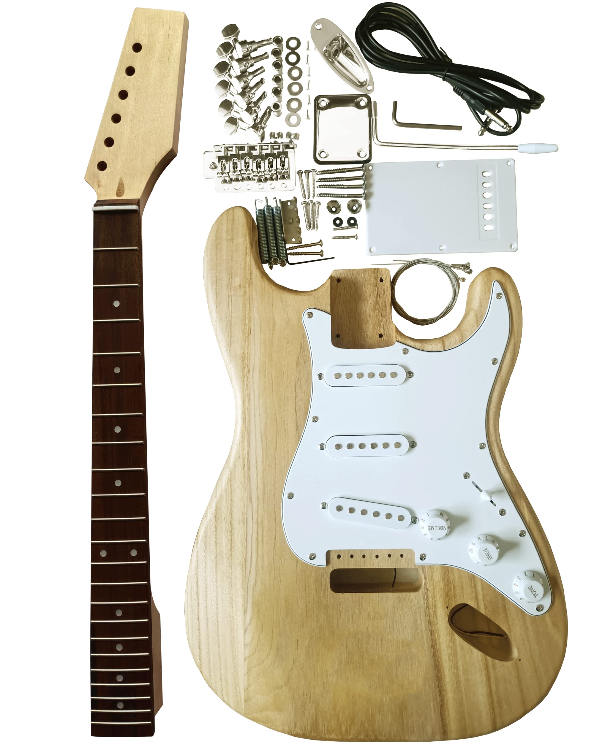 HENGYEE DIY Electric Guitar Kits Strat Style Beginner Kits 6 String Right Handed with Paulownia Body Maple Neck composite ebony Fingerboard Chrome Hardware Build Your Own Guitar. (HY-ST01)