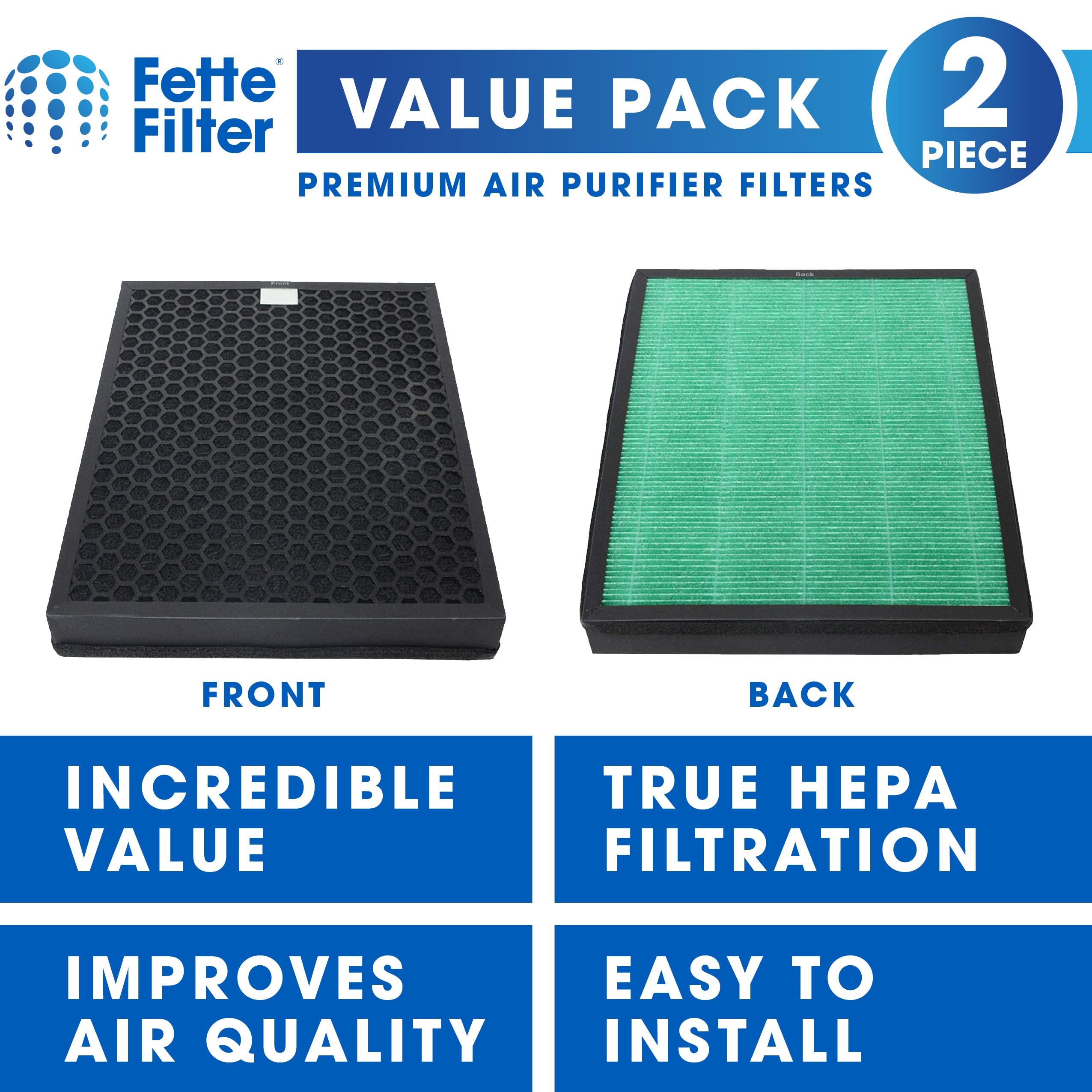 Fette Filter - Replacement True HEPA Air Purifier Filter Set Compatible with Coway Airmega MAX 2 300/300S Smart. Compare to Part # 3111635 - Pack of 2