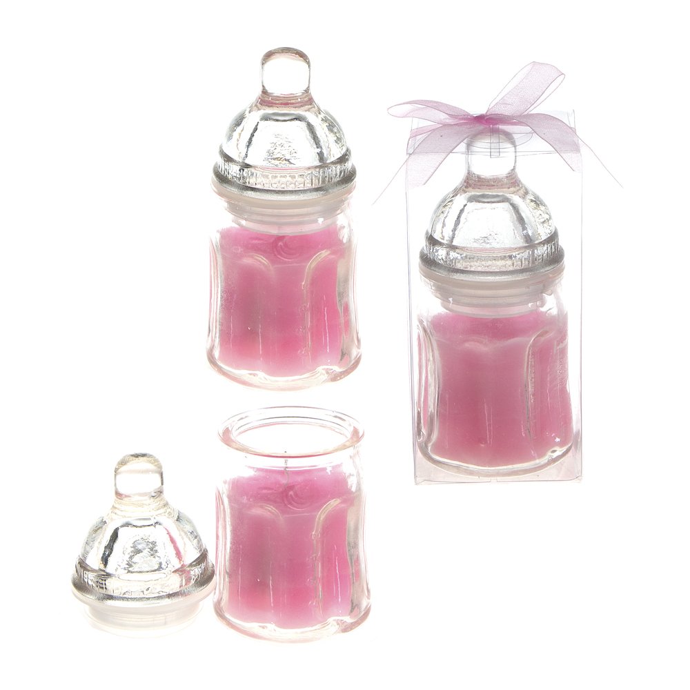 Lunaura Baby Keepsake - Set of 12 Girl Glass Baby Bottle Scented Candle - Pink