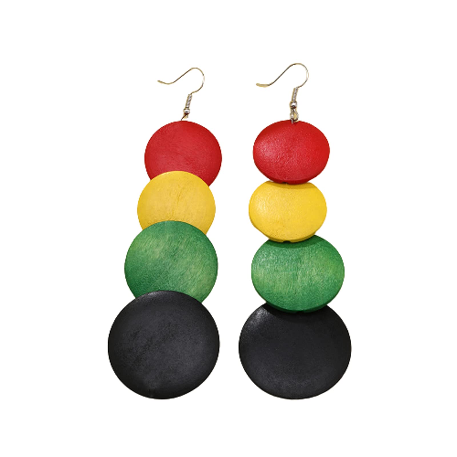 African Natural Wood Earrings Retro Bohemian Multilayer Round Geometric Dangling Eardrop Colorful Lightweight Wooden Map Leaf Triangle Drop Earring Ethnic Style Jewelry for Women (A 4 circles)