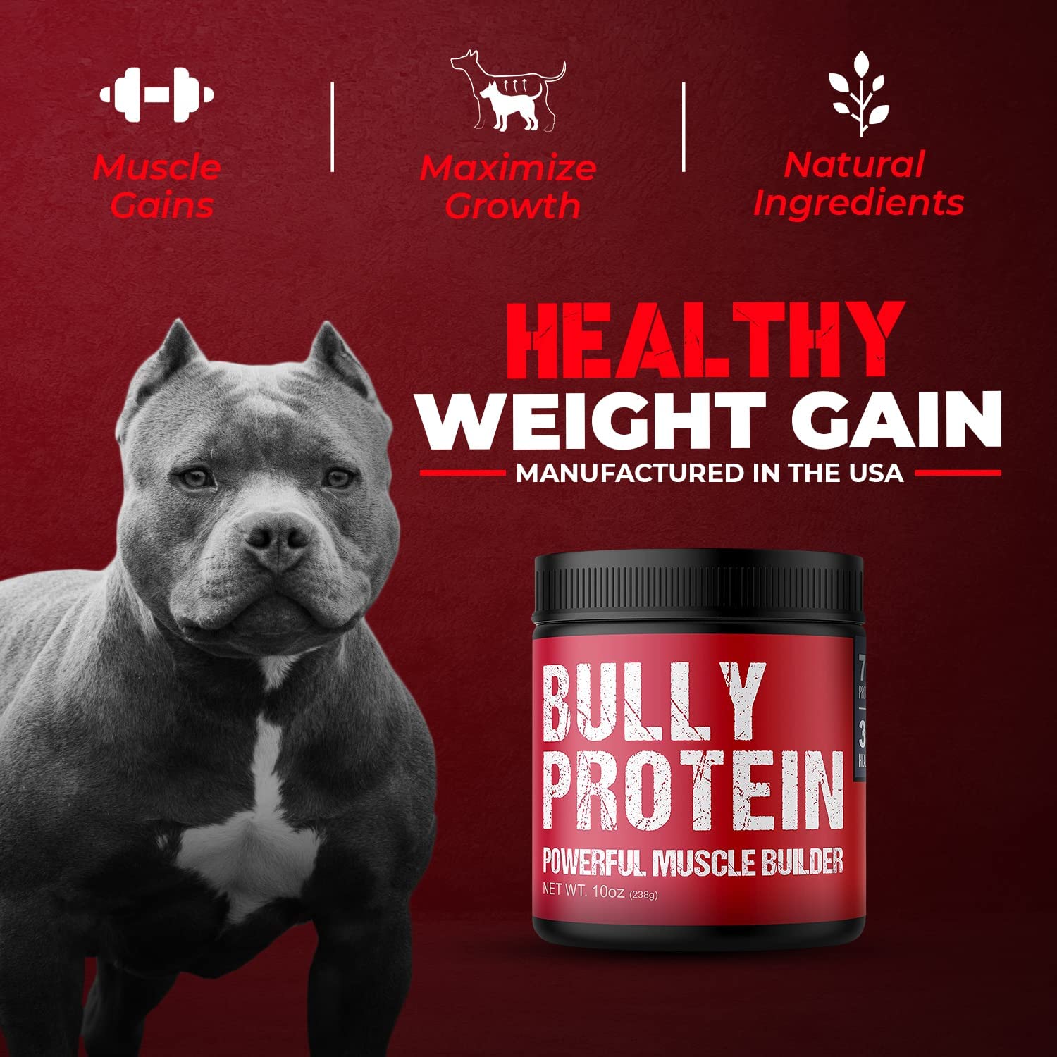 Bulk EM' UP! Real Meat Bully Protein Muscle Bulker | 283mg Pure Protein Powder for Bullys and Dogs | Daily Protein for Your Pitbull, Fast Gains. 30 Day Supply (60 Servings) Bully/Dog Protein
