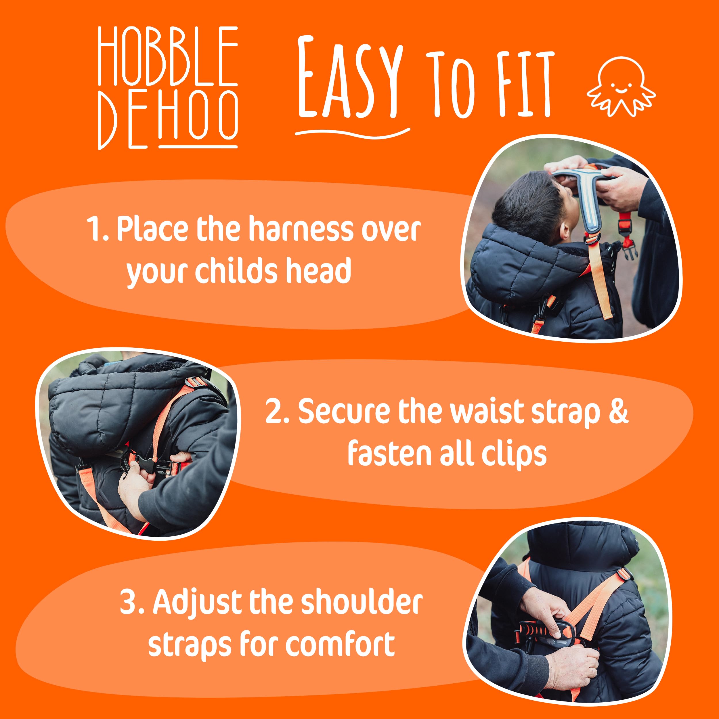 Hobbledehoo Active Child Harness, Safety Harness For Kids & Toddlers Aged 2-7 Years, Child Harness For Walking & Supporting SEN and Special Needs (Orange Harness with Leash)