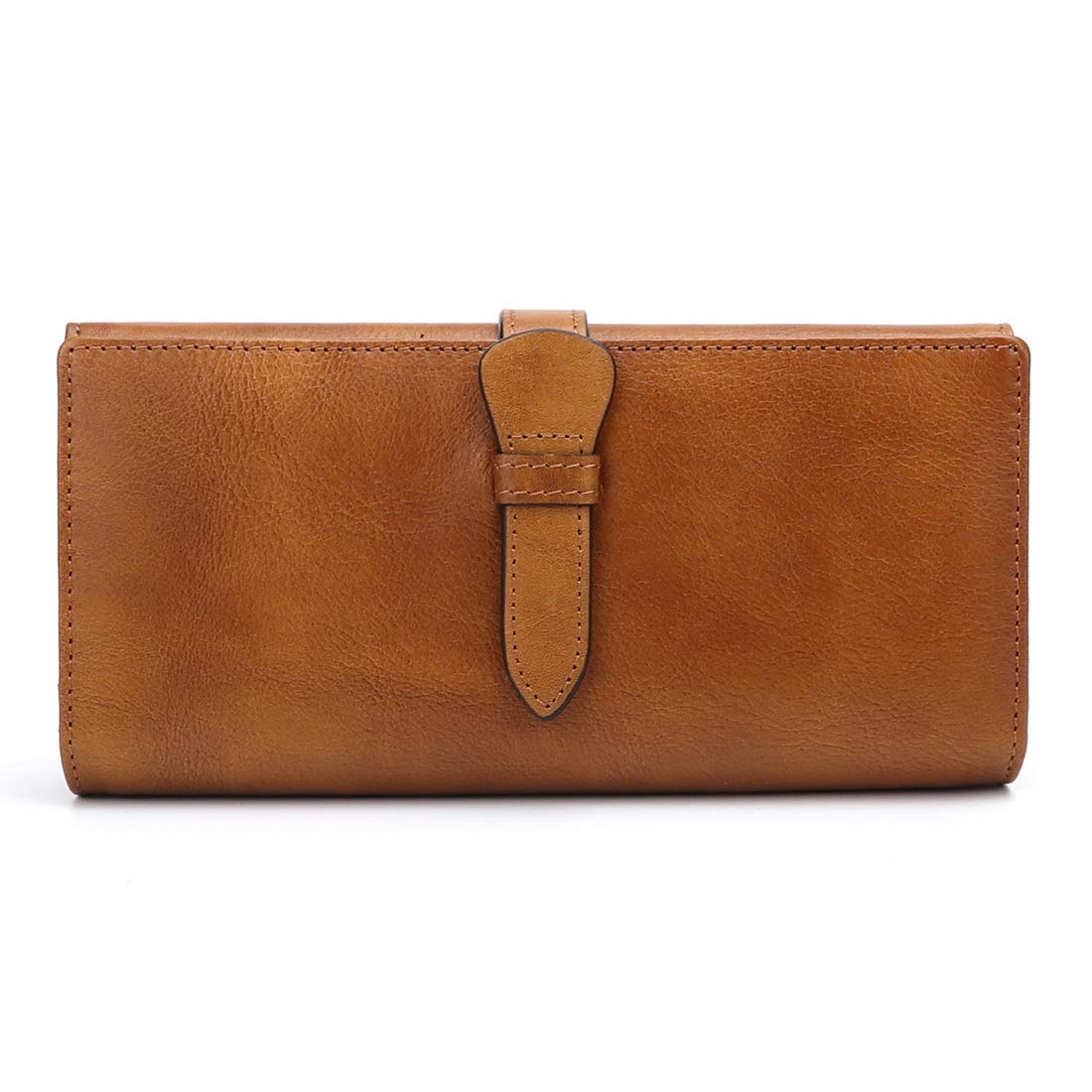 Genuine Leather Wallet Women long Purse Clutch Vintage Cowhide Handmade Card Holder Organizer (Brown)