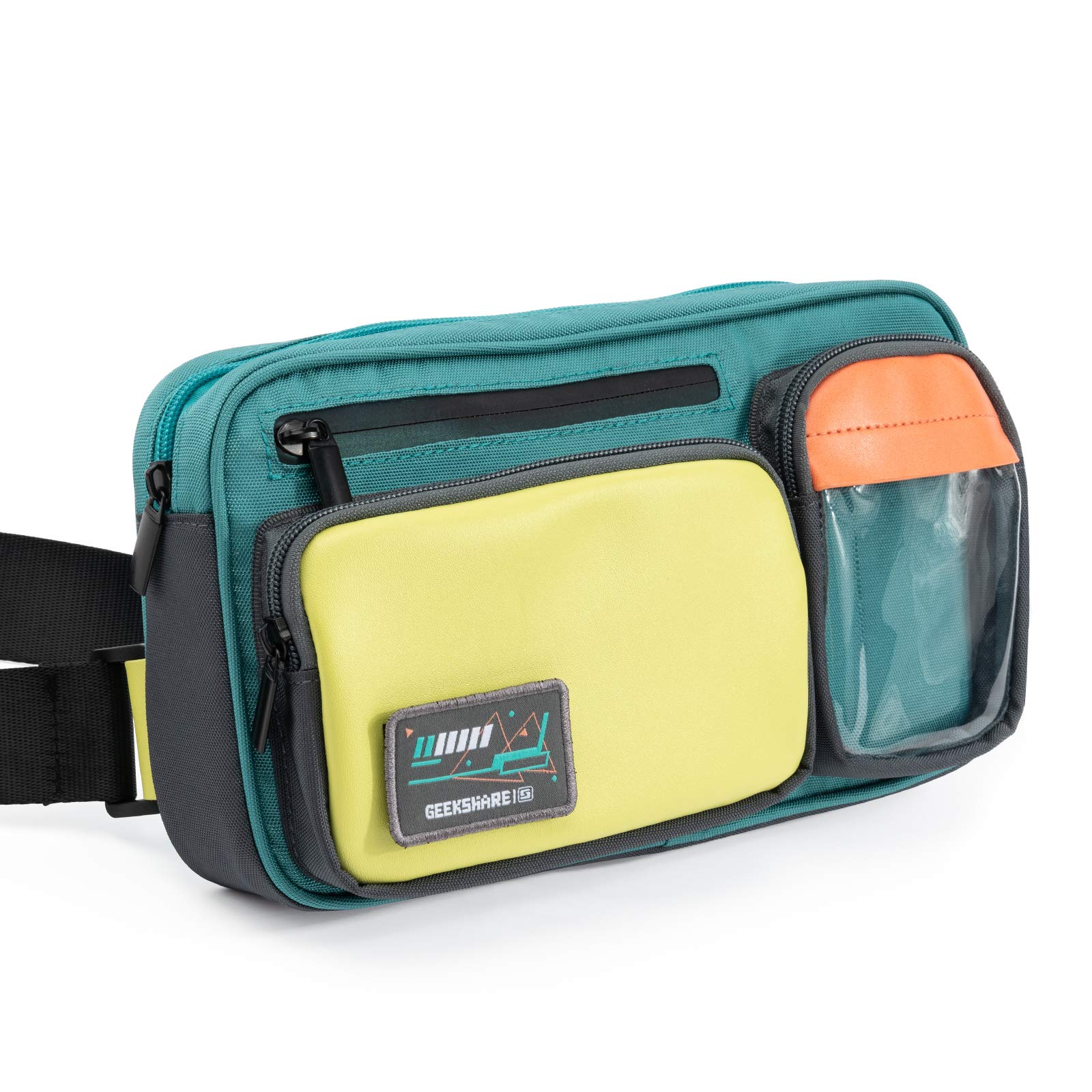 Geekshare Large Capacity Multifunctional Switch/Switch OLED Travel Carrying Case-Color Contrast Laser Messenger Bag Compatible with Nintendo Switch-Portable Storage Bag for Switch & Game Accessories