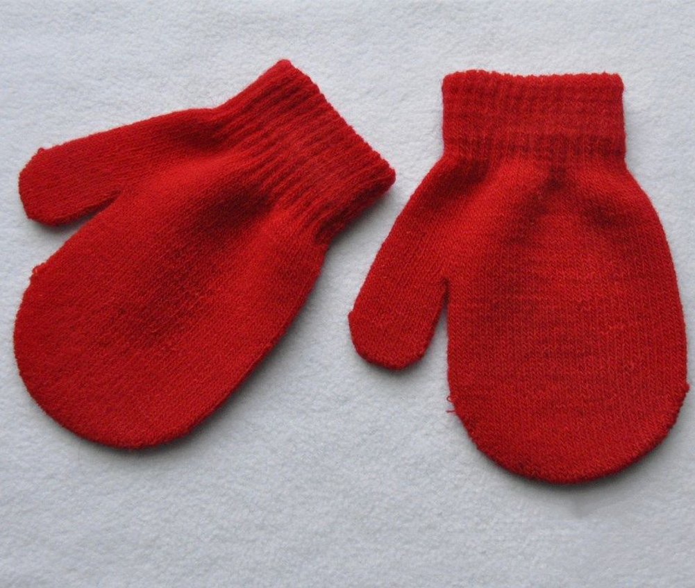 Toddler Unisex Baby Girl Boy Solid Color Warm Knit Gloves Magic Stretch Mittens Winter (1-4 Years, Red)