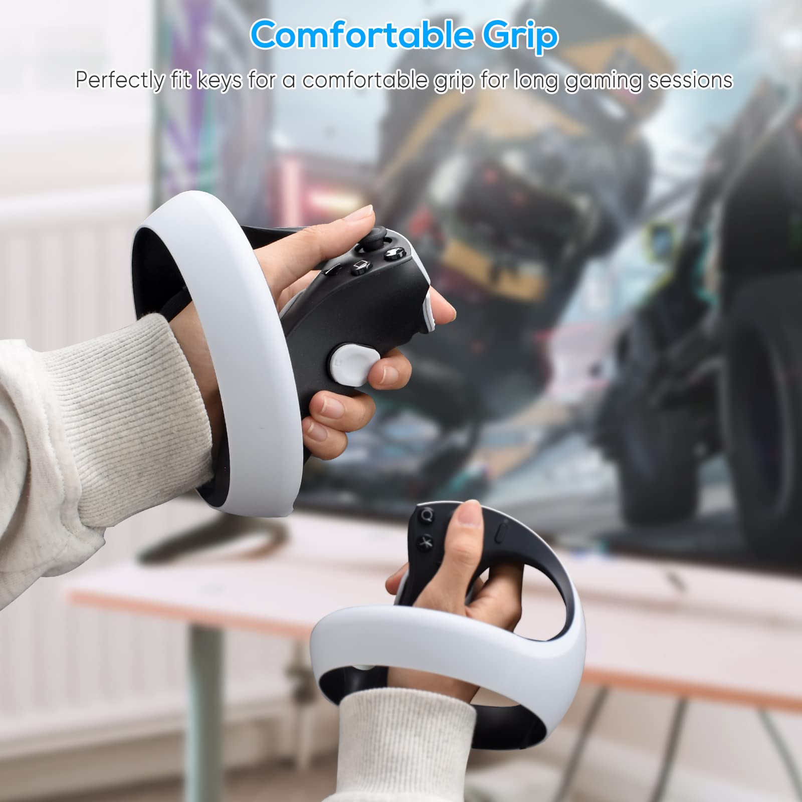 Anti-Slip Silicone Pad for PS VR2 Sense Controller, MENEEA Sweatproof Trigger Extender Pad for Playstation VR2 Gamepad, Cover Accessories Kit for PS VR2 Gaming Gamepad Grip, No Tools No Glue Residue
