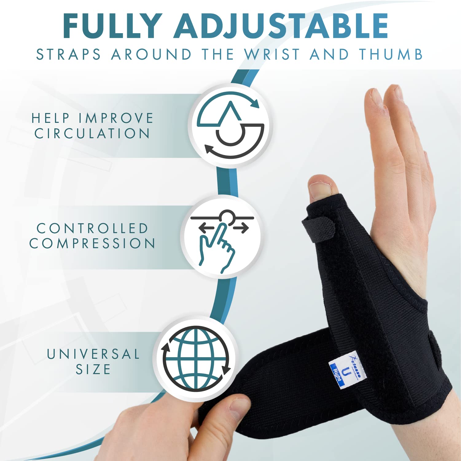 Actesso Elastic Thumb Support Brace - Thumb Splint for Thumb Injury, Tendonitis, De Quervain's, and Sprains. Left or Right Available (One Size, Left)