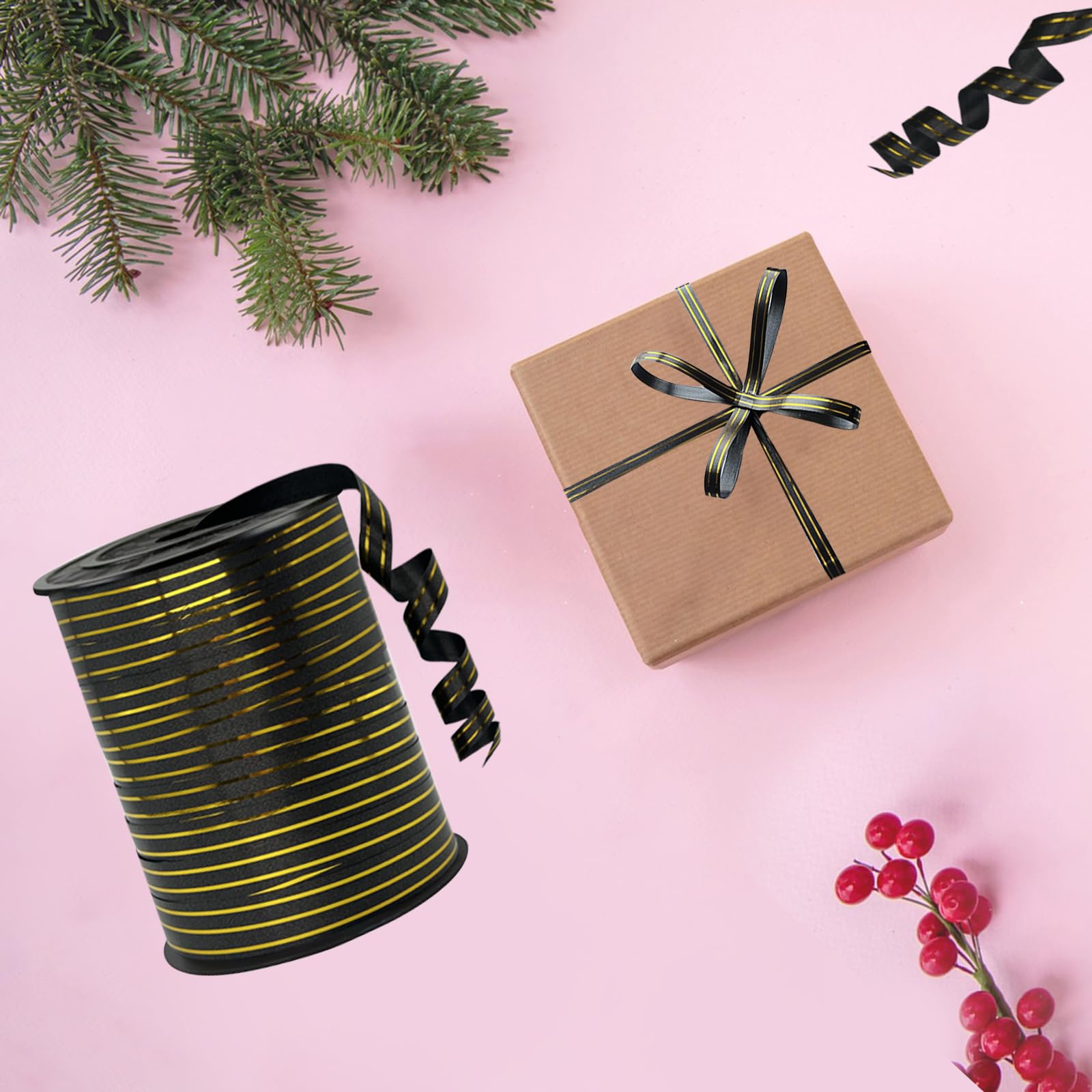 Black and Gold Shiny Curling Shiny Ribbon,219 Yard Ribbon for Balloons,Ribbon for Gift Wrapping,Curling Ribbon for Craft
