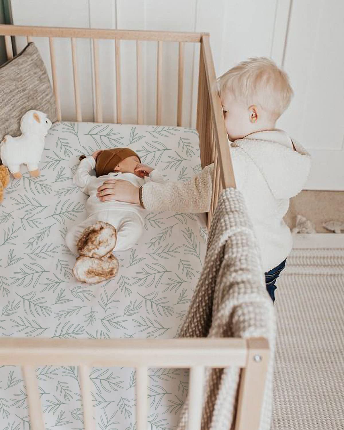 Babebay Bassinet Sheet Fitted for Baby Boy and Girl, Jersey Knit Cotton for Natural Comfort Fitted for Oval, Hourglass and Rectangular Mattress, Soft and Safe, 2 Pack (Rainbow and Sun)