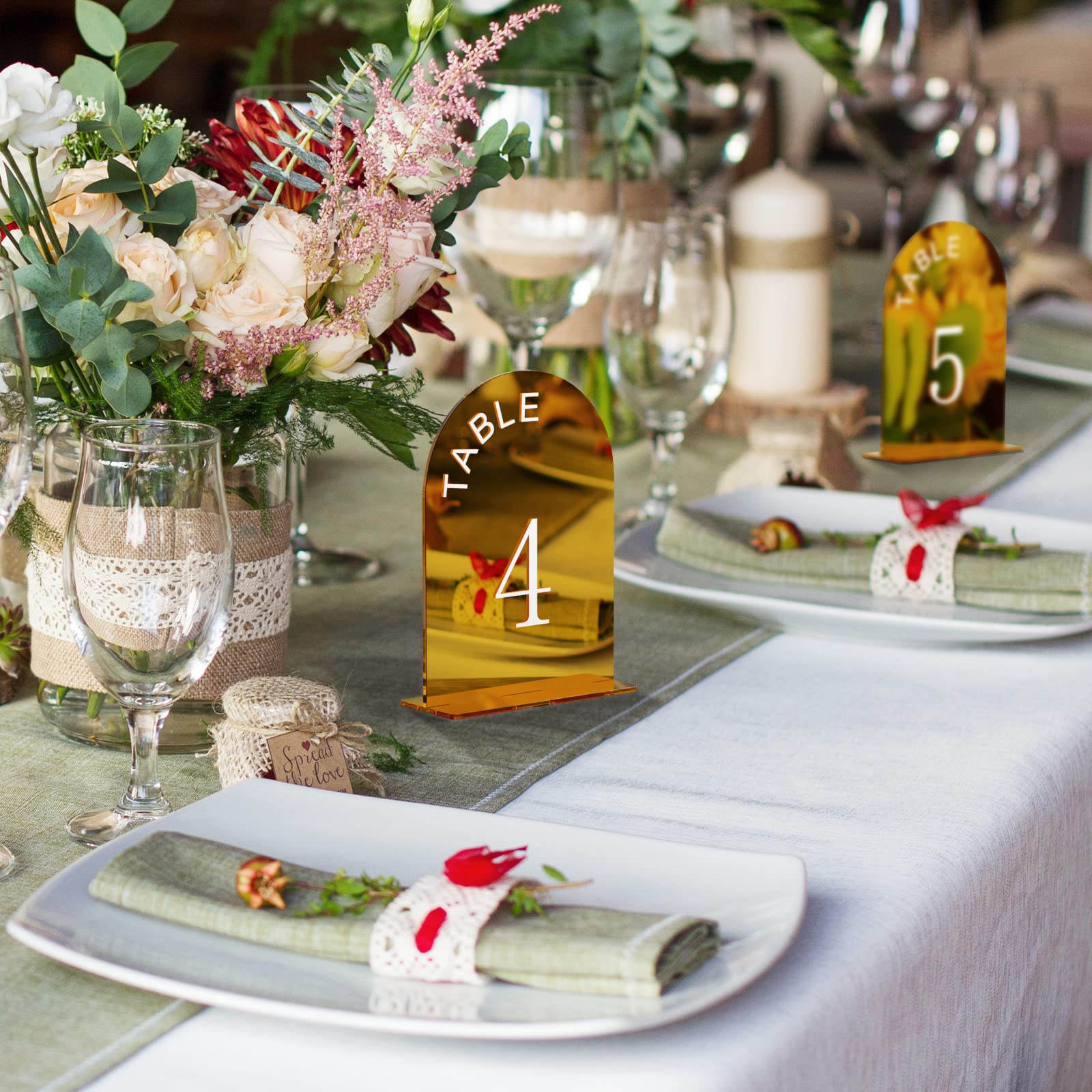 Nuggicet 15pcs Gold Mirror Table Numbers, 5"x7"Arch Wedding Table Numbers Stand for Any Party Occasion,Party Decoration,Modern Acrylic Table Sign Holder(Number1-15)