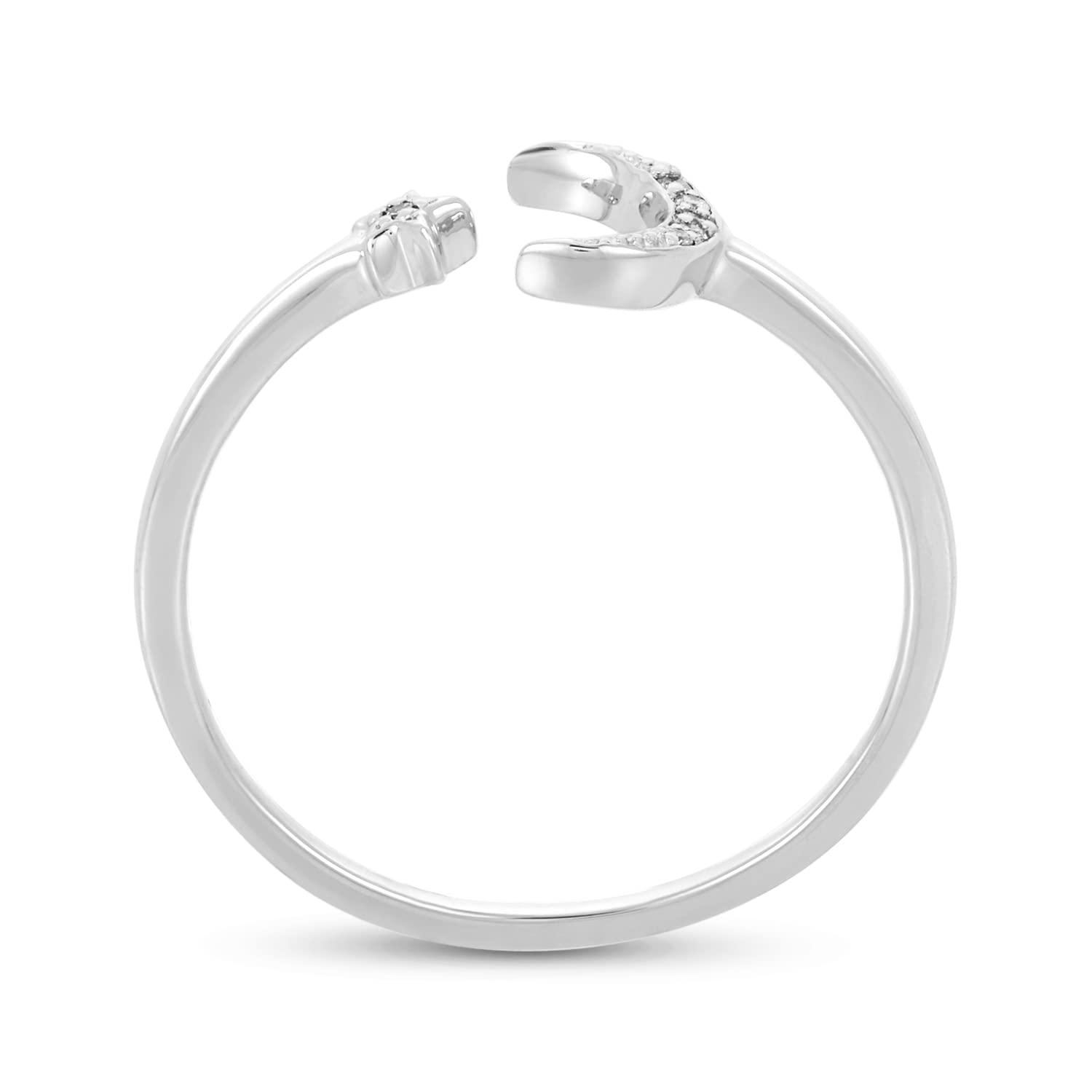Amaari Fine Jewelry 0.02 ctw. Diamond Moon and Star Cuff Ring in 14K Gold, Stackable Celestial Crescent Moon Ring (H-I Color, SI1-SI2 Clarity)