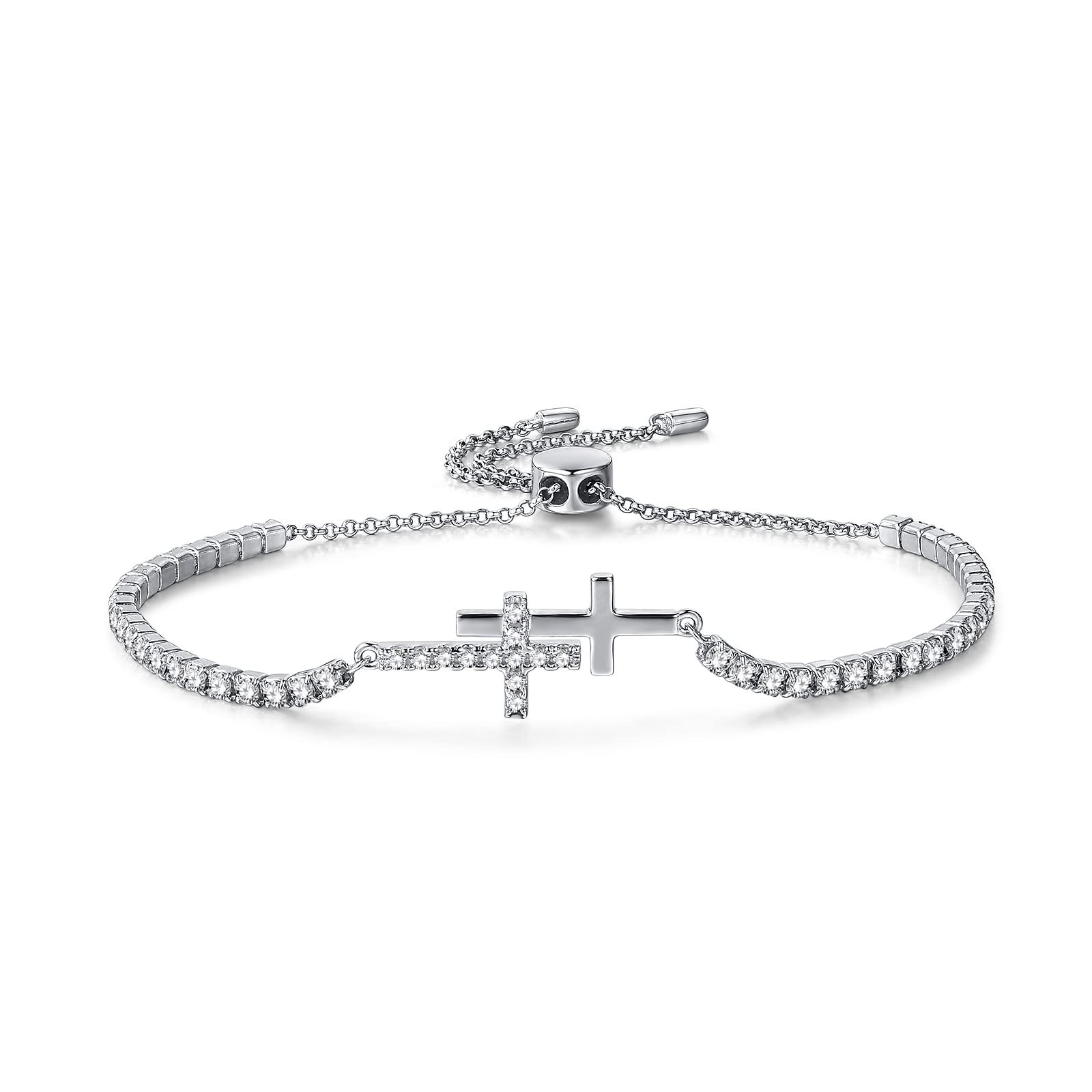 Agvana Fine Jewelry Solid Sterling Silver Cross Tennis Bracelets for Women