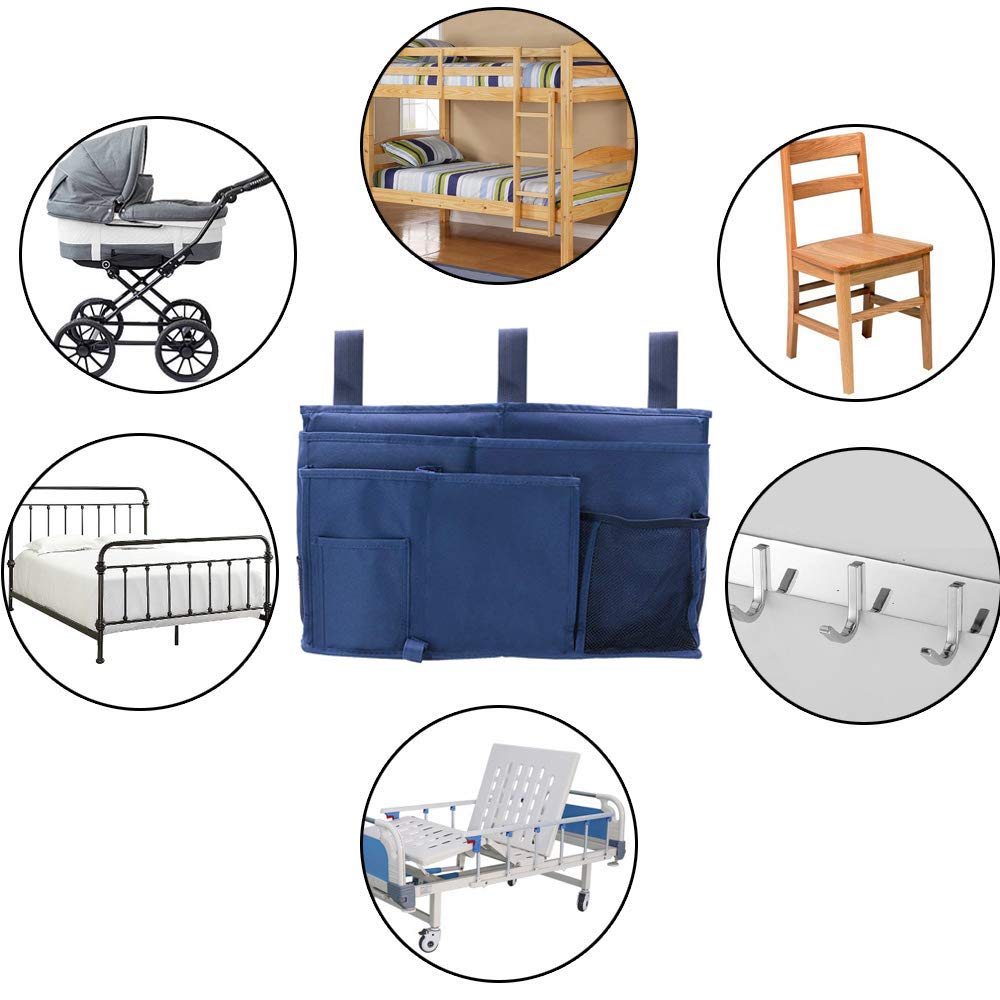 Bunk Bed Organizer, Bedside Storage Caddy Bed Storage Pocket Bedside Organizer Hanging Bunk Organizer for Camp Dorm Room Hospital Bed Rail and More (Navy Blue)