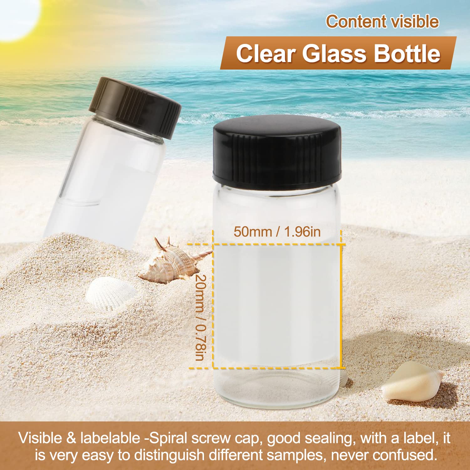 Furnido 20ml Glass Sample Vial,20 Pcs Empty Refillable Glass Bottle with Black Screw Caps,Essential Oil Bottle Storage Liquid Sampling Collection Container,20 Label (Clear)