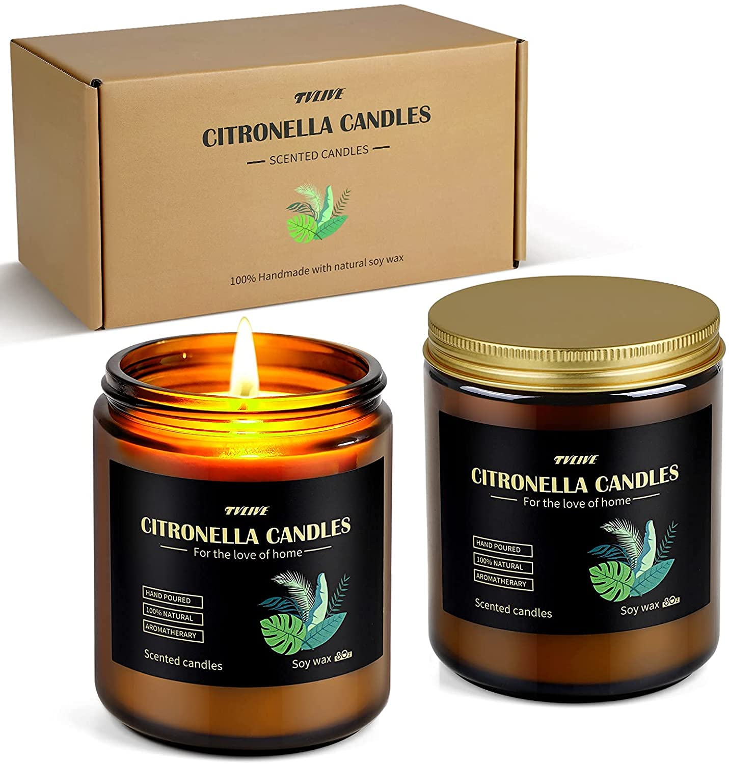 Citronella Candles Outdoor Indoor, Large Scented Jar Candles Gift Set up to 120 Hours Burning, Soy Wax Candles, Candles Gifts for Women, Garden, Patio, 2x8 Oz